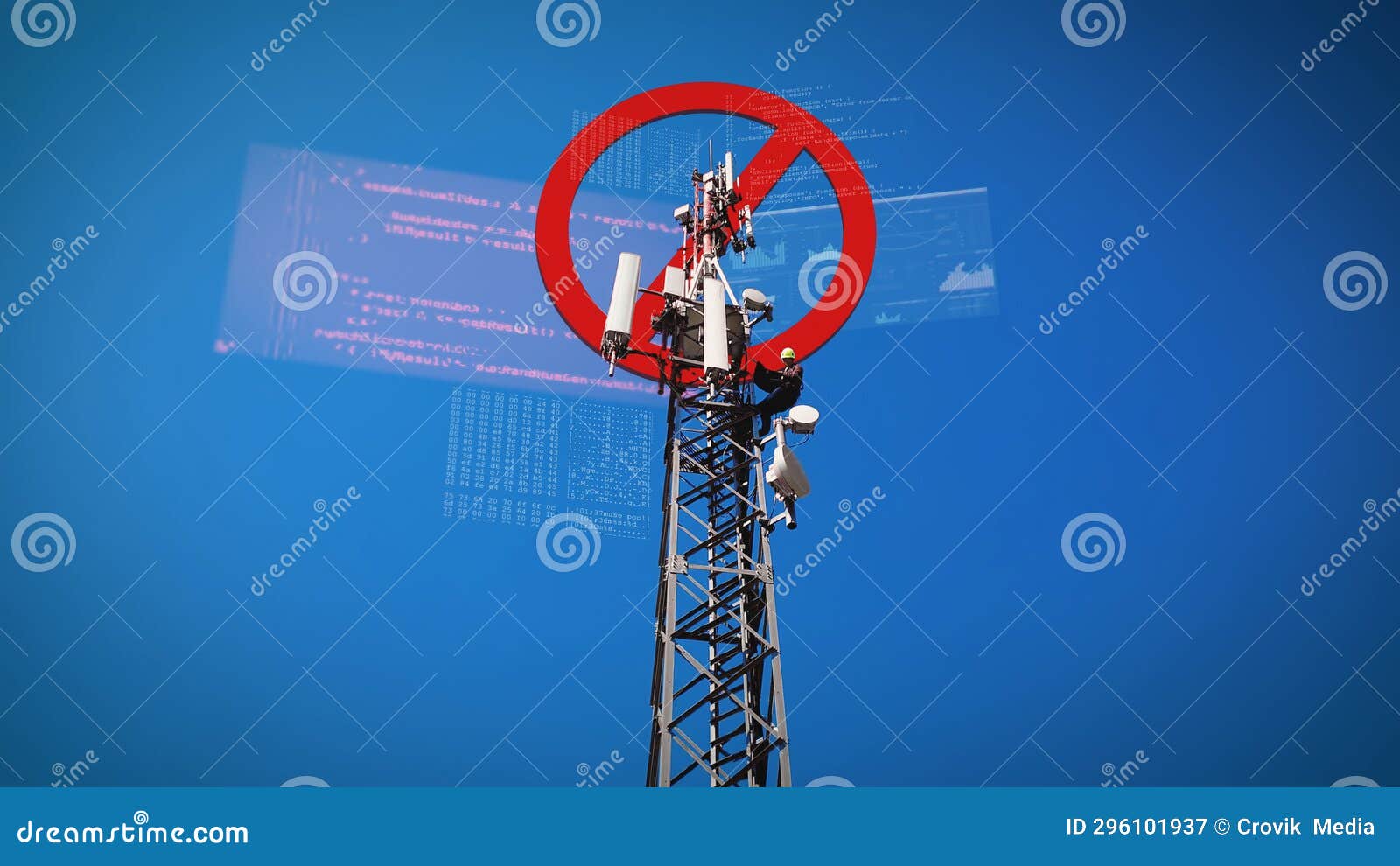 Service Engineer Works on Malfunction of 5G 6G Telecom Tower Antenna ...