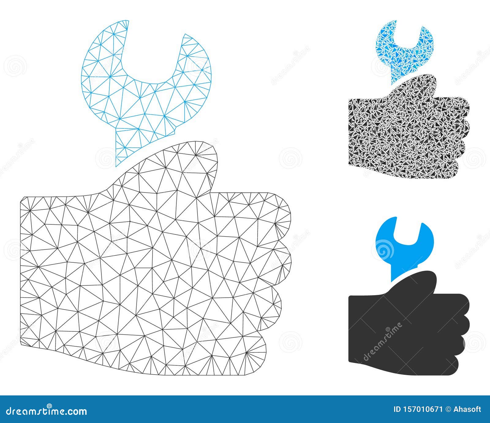 Service Hand Vector Mesh Carcass Model and Triangle Mosaic Icon Stock ...