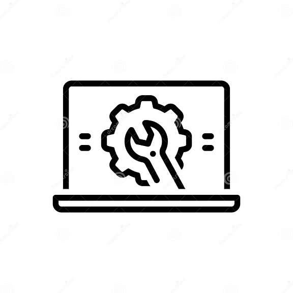 Black Line Icon for Service, Configuration and Laptop Stock Vector ...