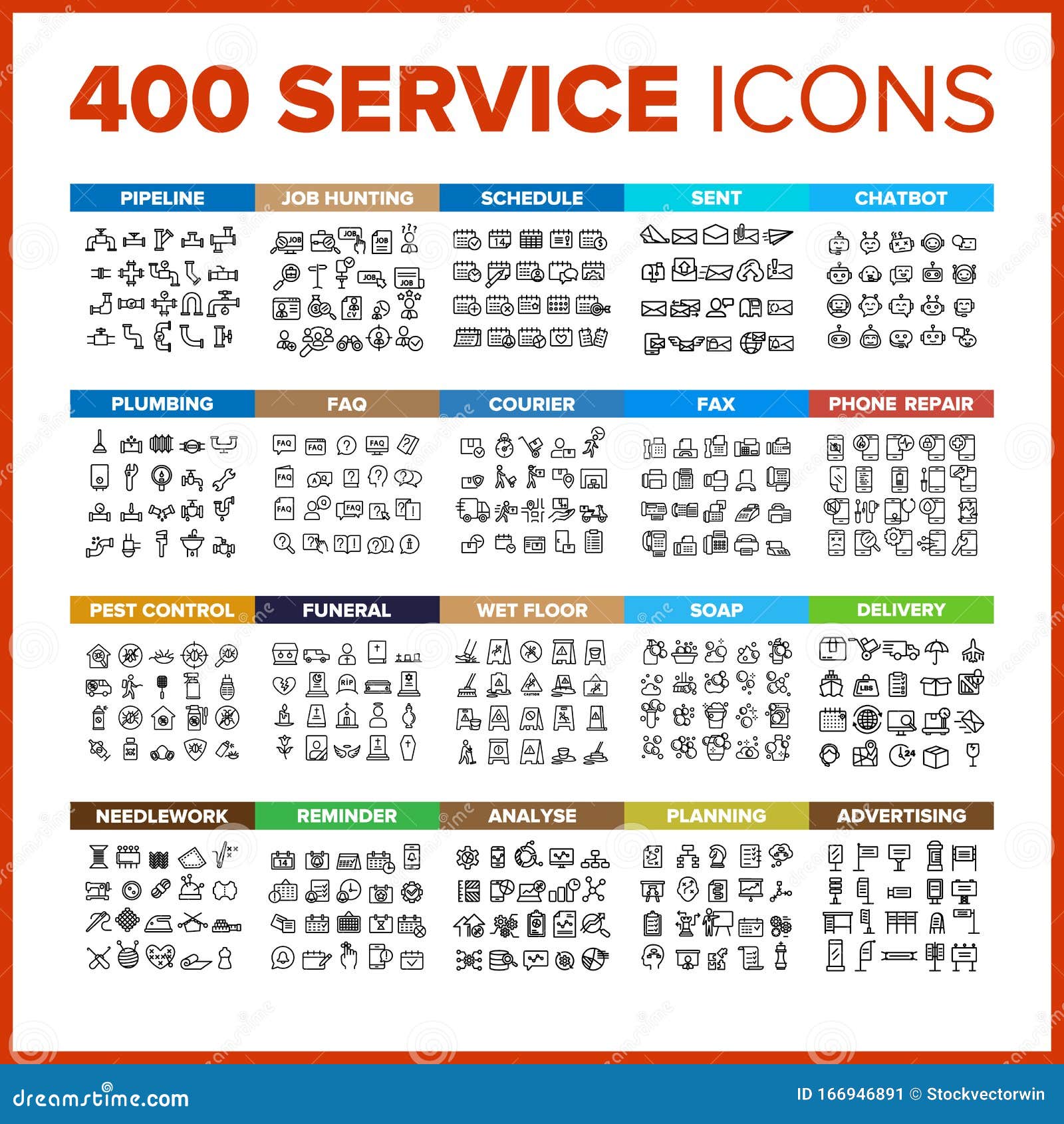 Service Icon Thin Line Big Set Vector Stock Vector - Illustration of ...
