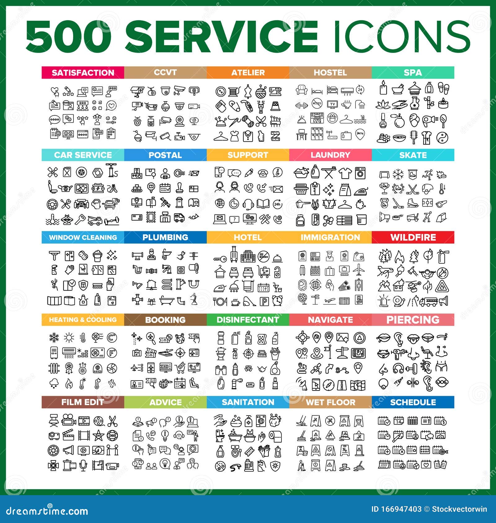 Service Icon Thin Line Big Set Vector Stock Vector - Illustration of ...