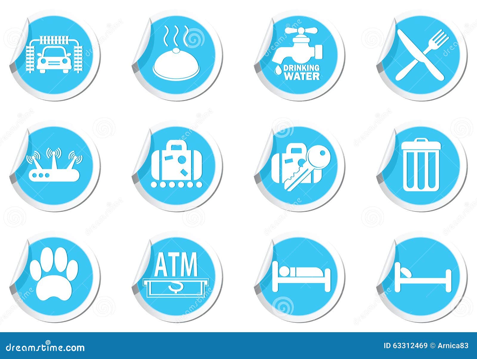 Service Icons on Blue Labels Set Stock Vector - Illustration of ...