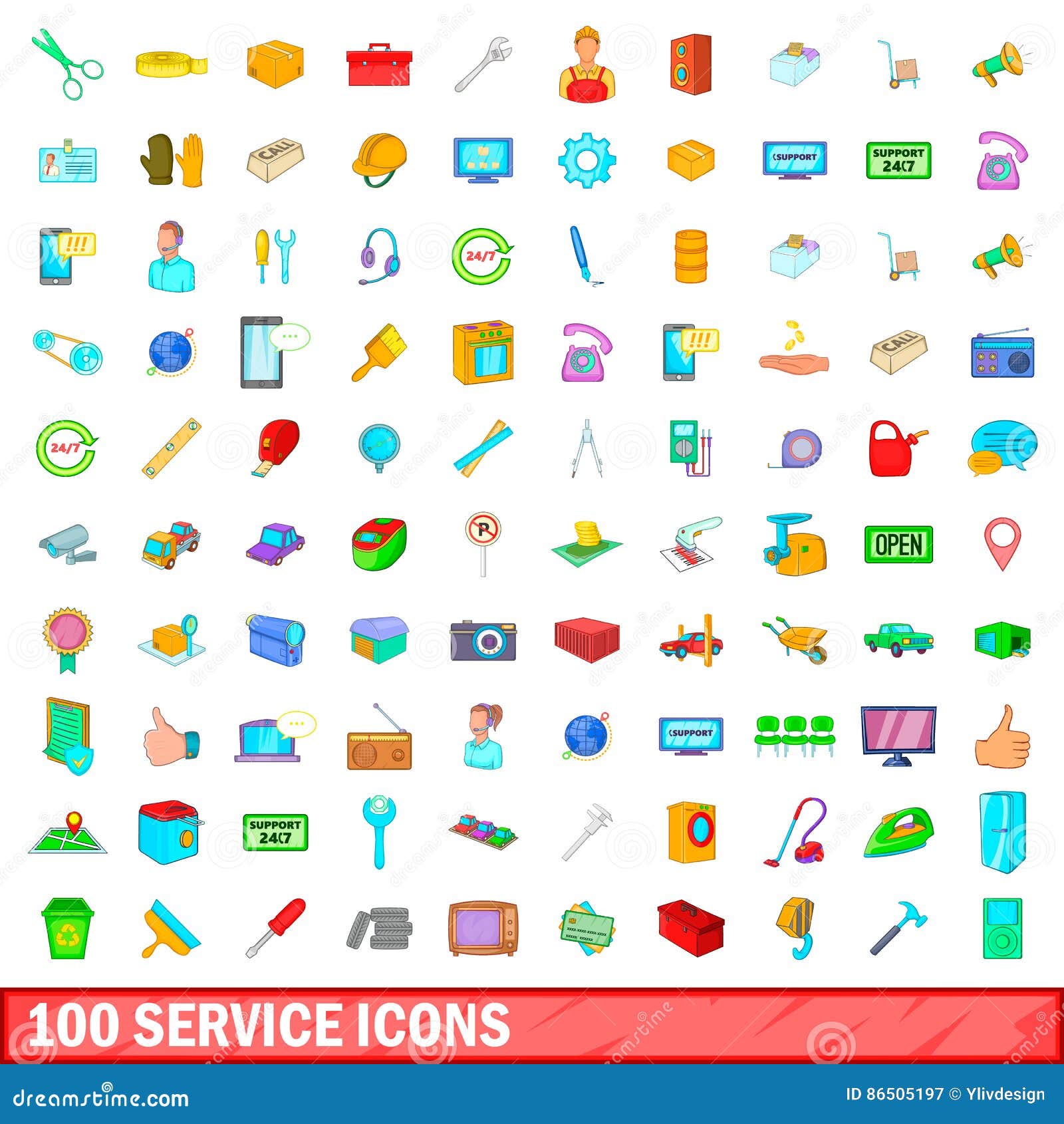 100 Service Icons Set, Cartoon Style Stock Vector - Illustration of ...
