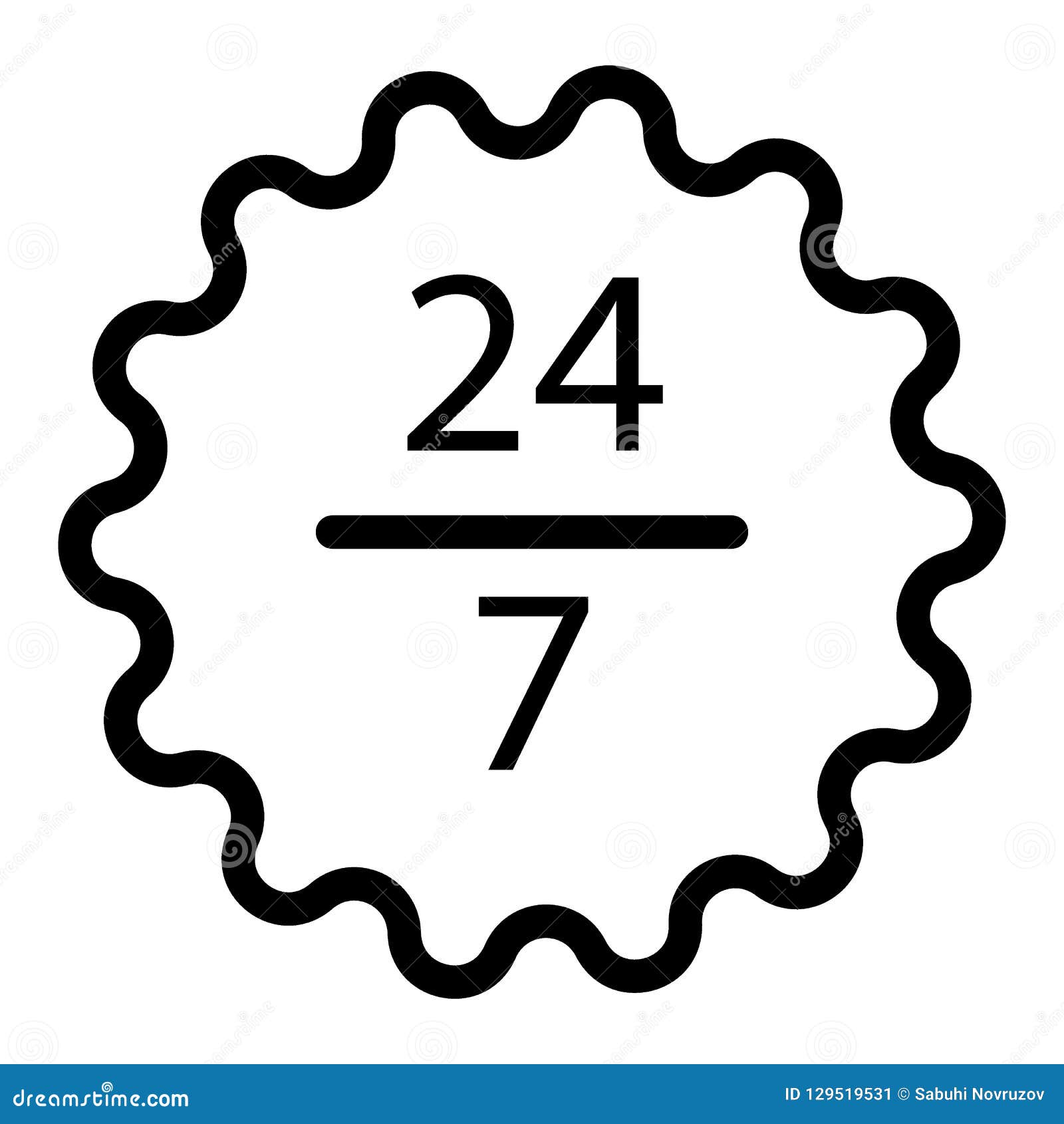 24 7 Service Line Icon. Open 24h Hours a Day Vector Illustration ...