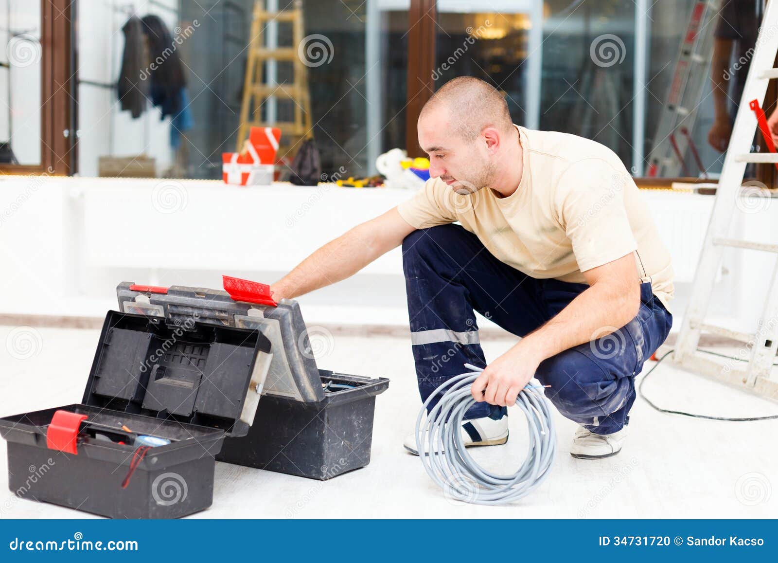 Service Man with His Toolbox Stock Photo - Image of professional, chest ...