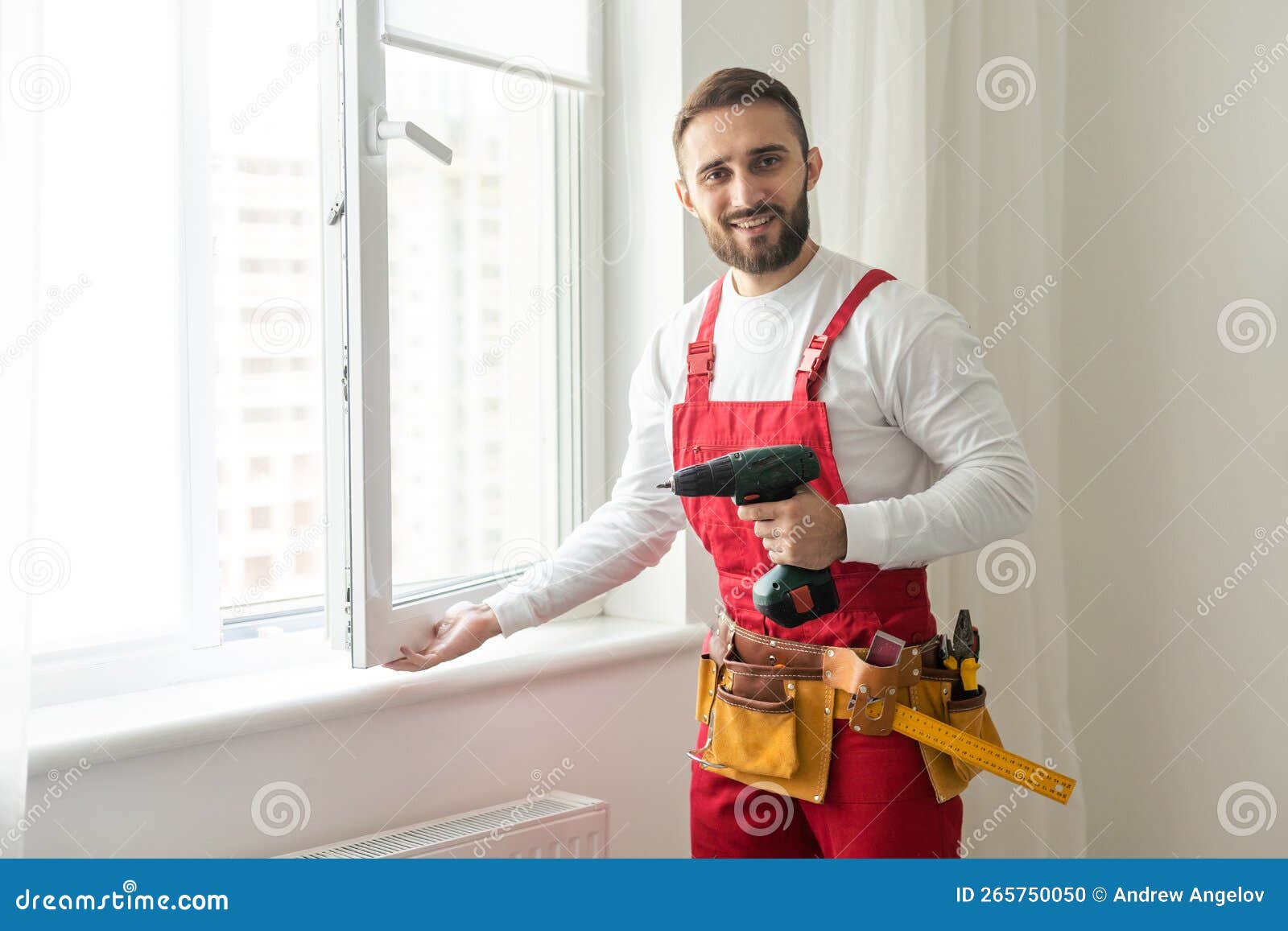 Service Man Installing Window with Screwdriver Stock Photo - Image of ...