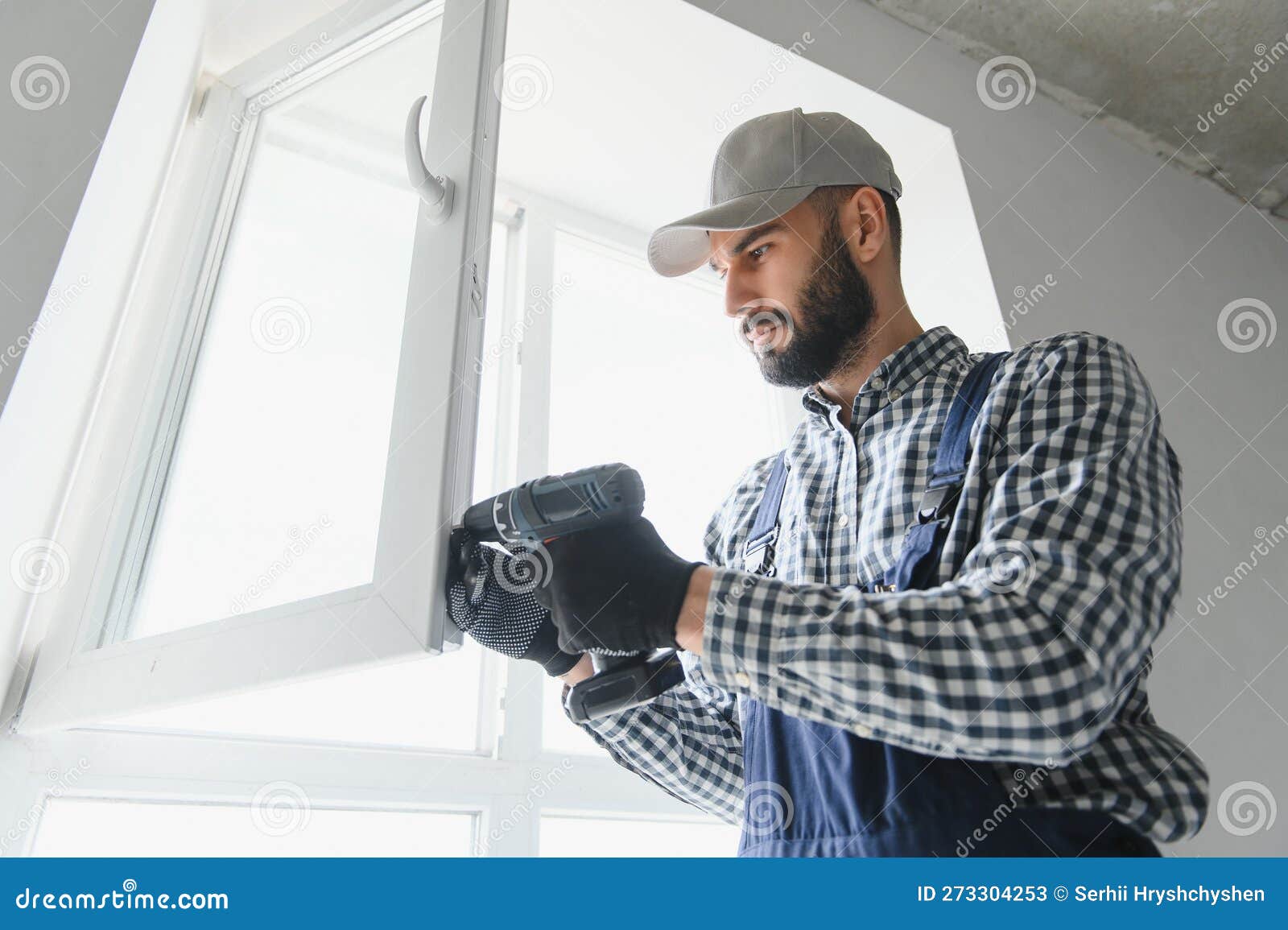 Service Man Installing Window with Screwdriver Stock Image - Image of ...