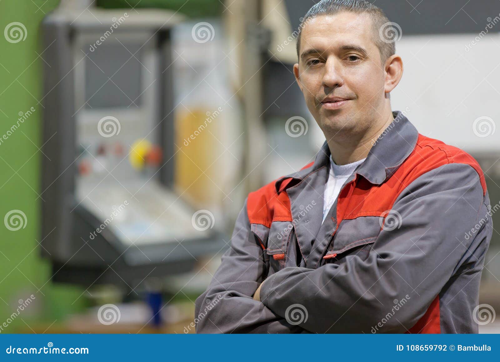 Service Man Worker at Factory CNC Machine Background Stock Photo ...