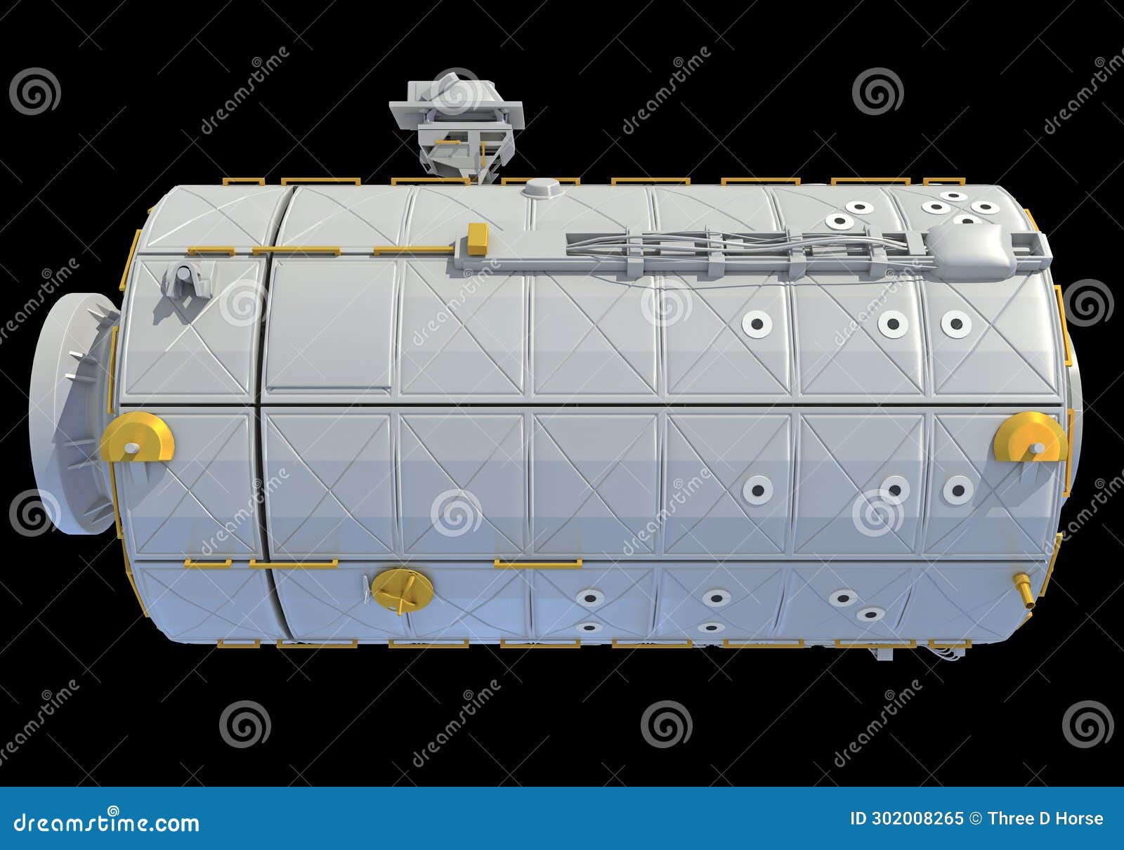Service Module of ISS International Space Station 3D Rendering on Black ...