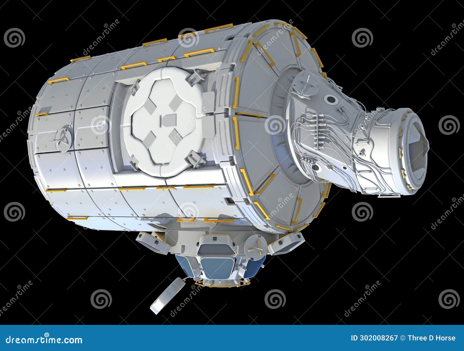 Service Module of ISS International Space Station 3D Rendering on Black ...