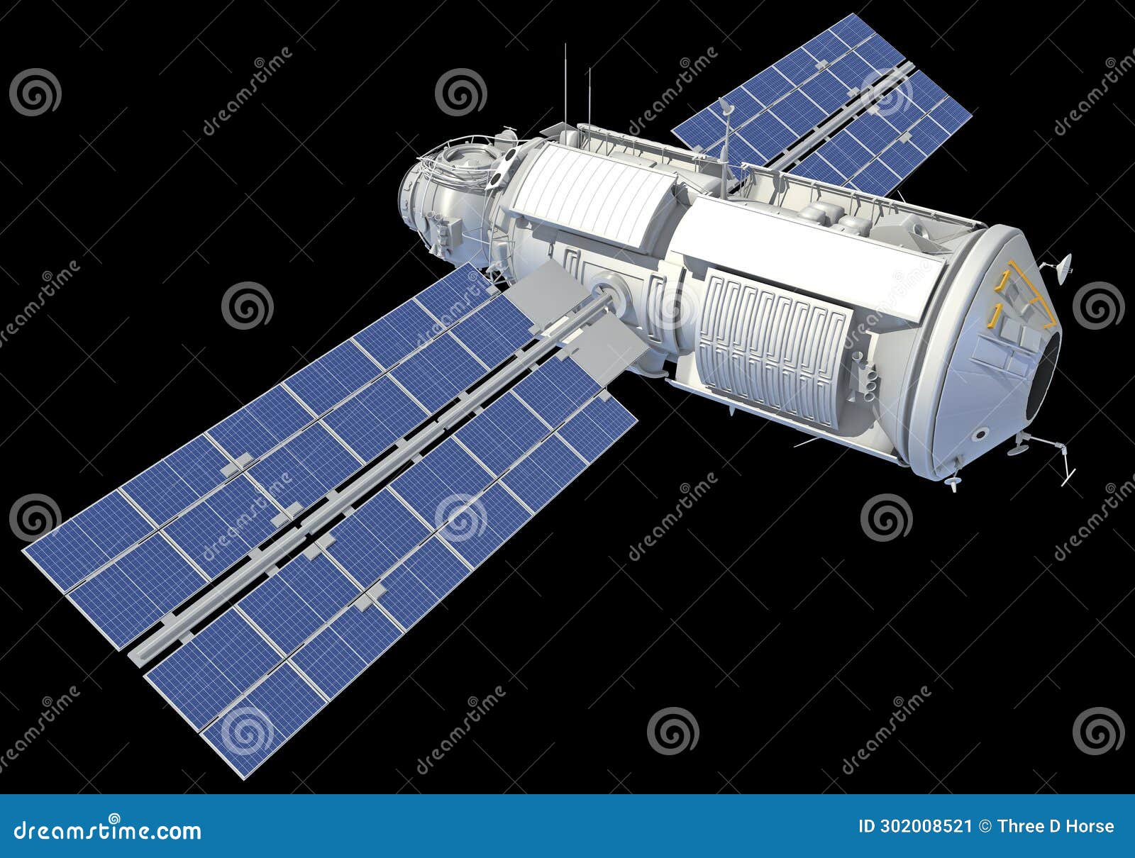 Service Module of ISS International Space Station 3D Rendering on Black ...