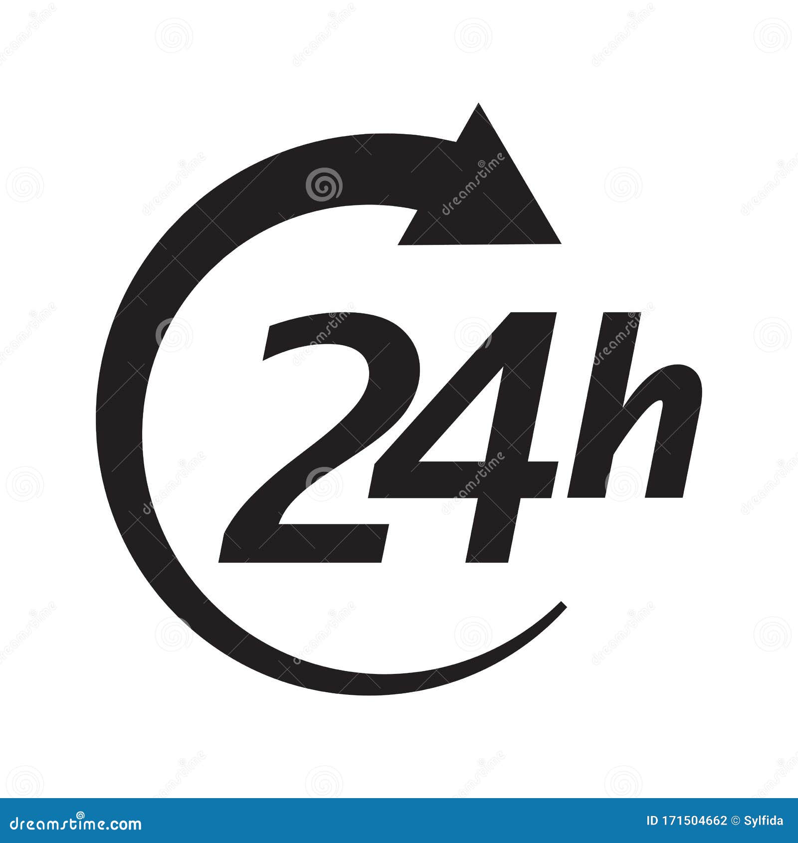 Service Open 24h Hours Day. Black Icon Isolated on White Background ...