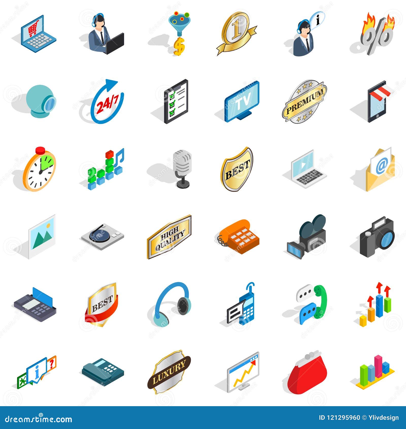 Service Operator Icons Set, Isometric Style Stock Vector - Illustration ...