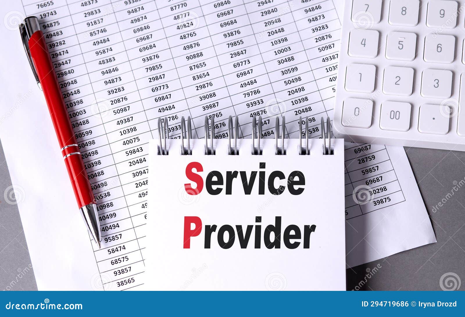 SERVICE PROVIDER Text on Notebook with Pen, Calculator and Chart on ...
