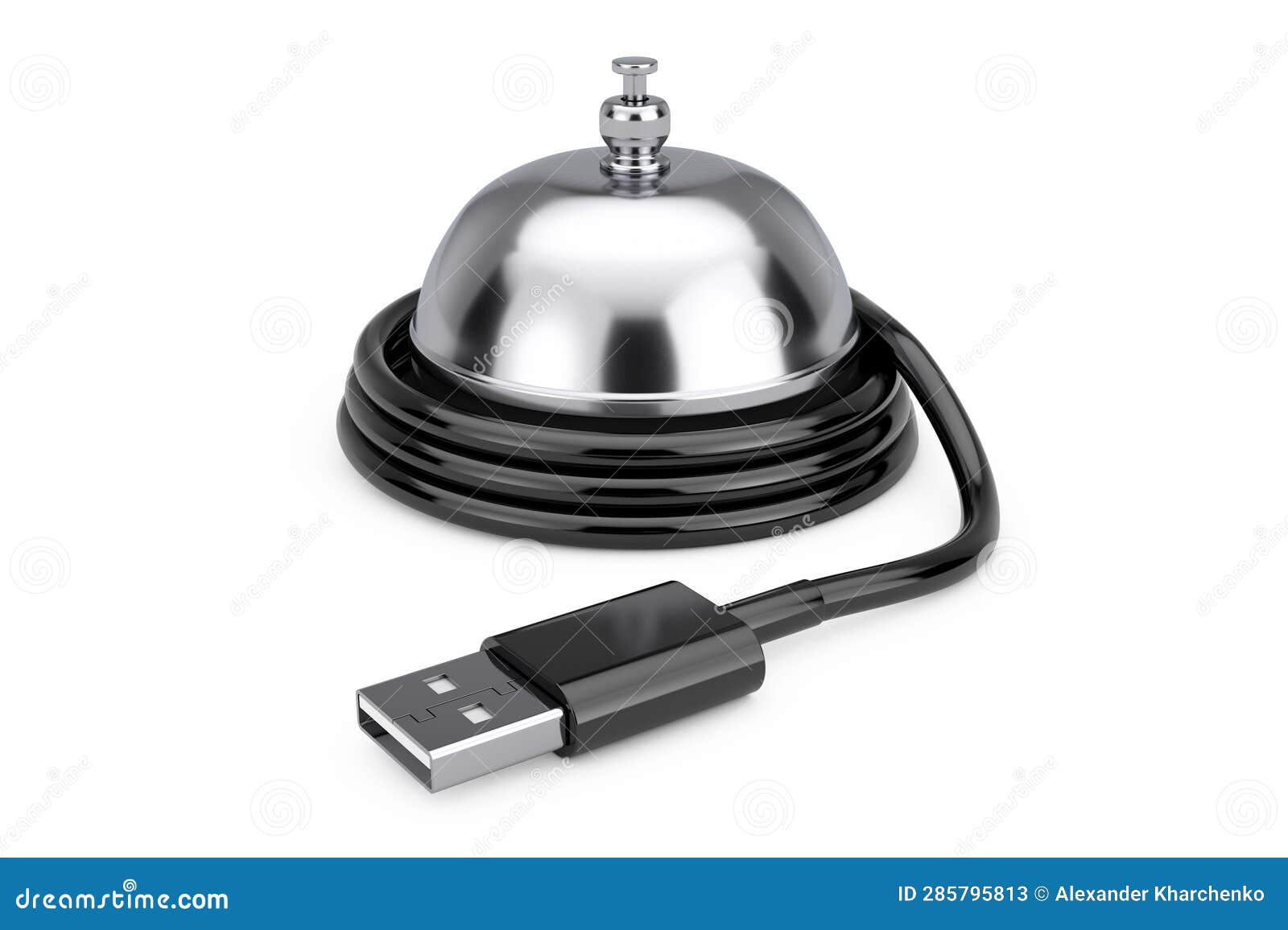 Service Ring Bell with USB Cable. 3d Rendering Stock Image - Image of ...