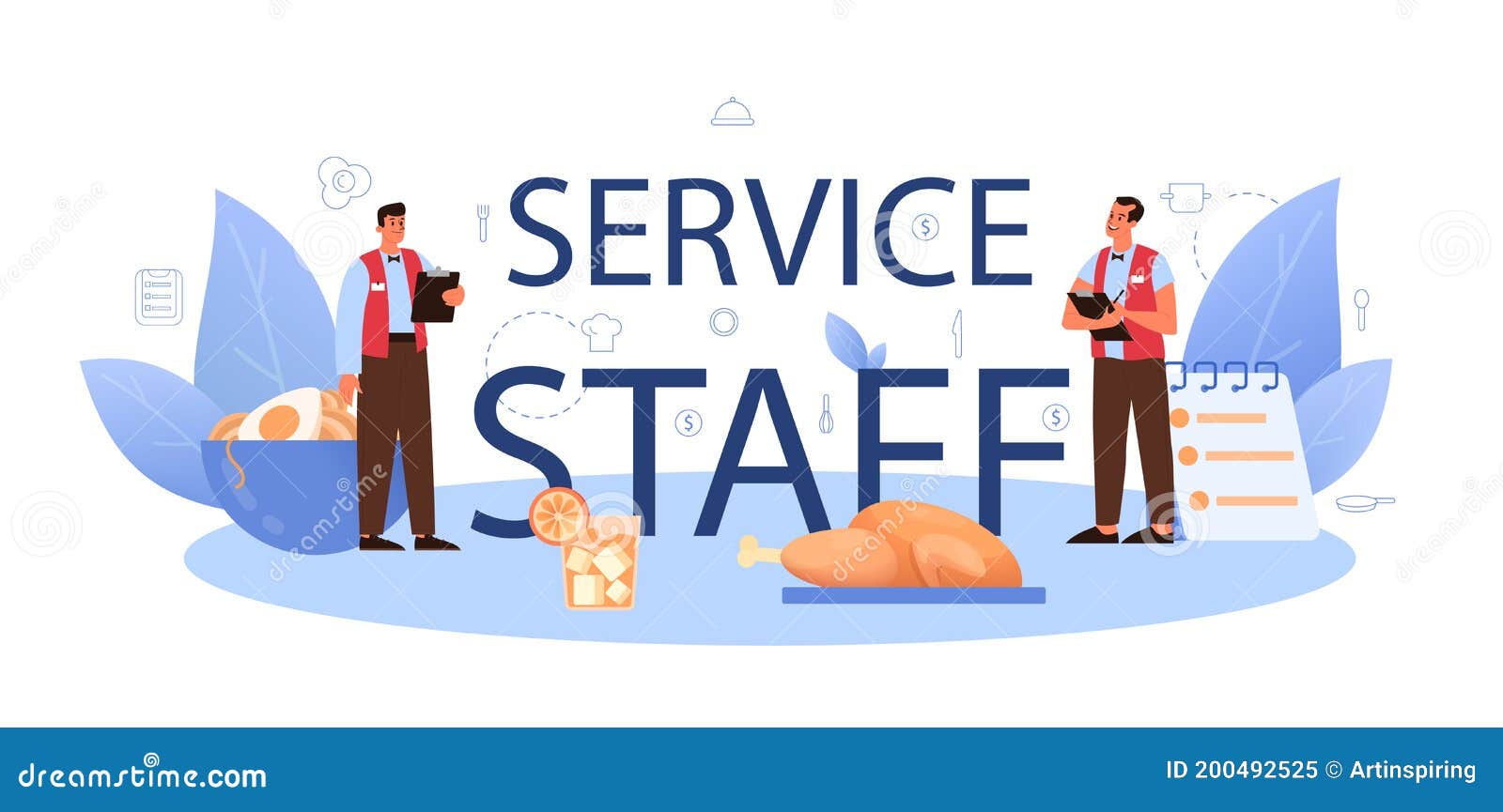 Service Staff Typographic Header. Restaurant Staff in the Uniform ...
