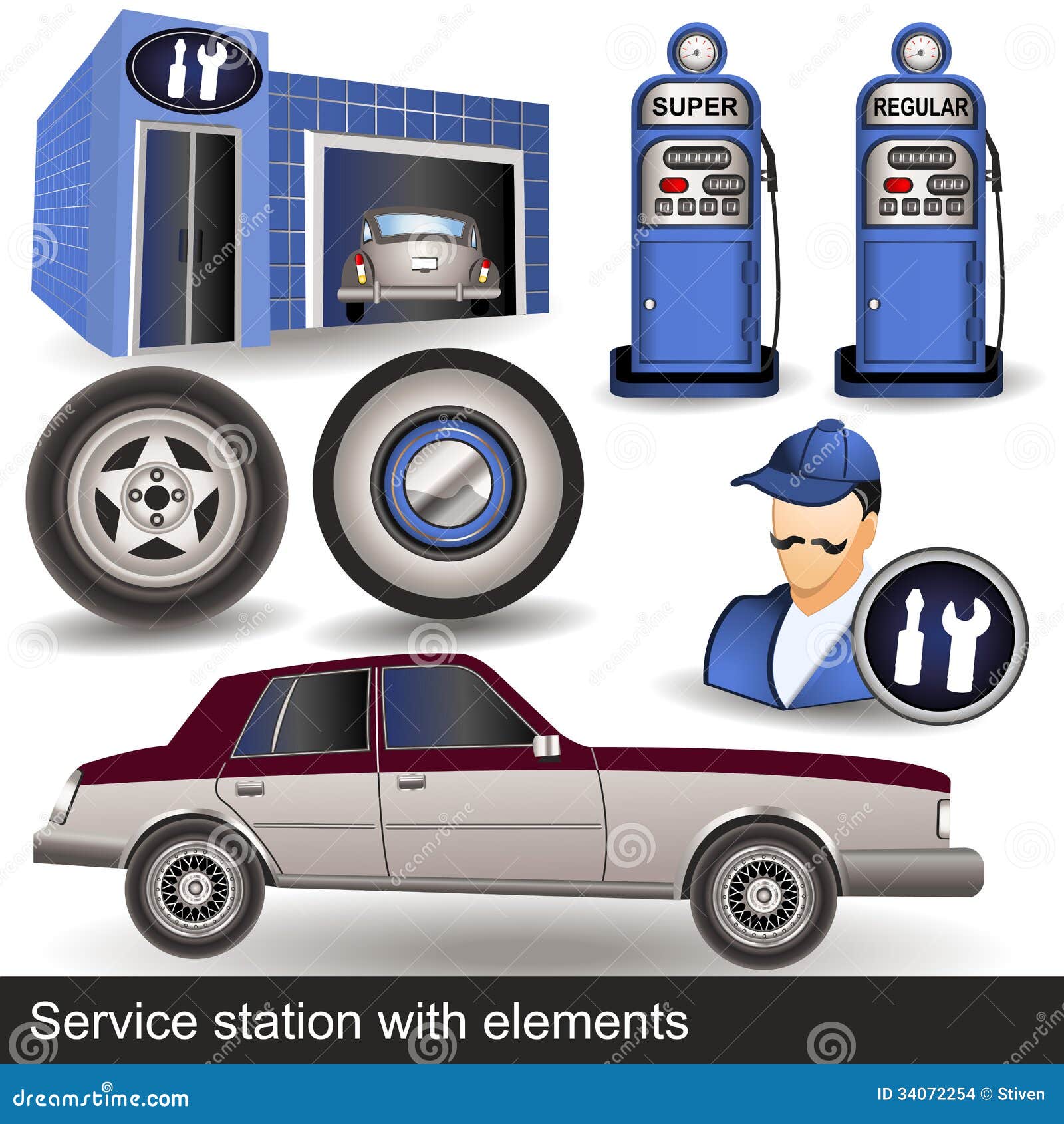 Service Station with Elements Stock Vector - Illustration of industry ...