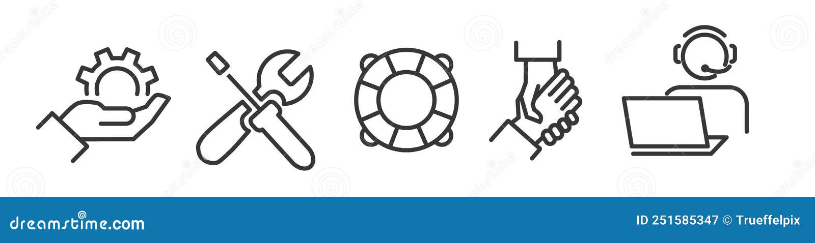 Service, Support and Help - Thin Line Icon Collection on White ...