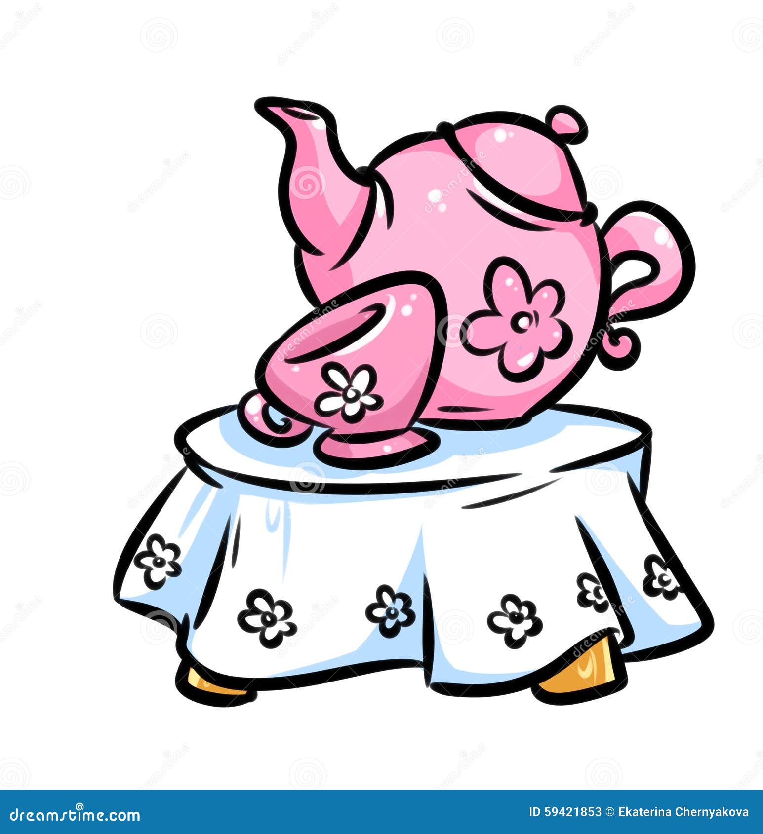 Service Tea Cup Doll Table Cartoon Illustration Stock Illustration ...