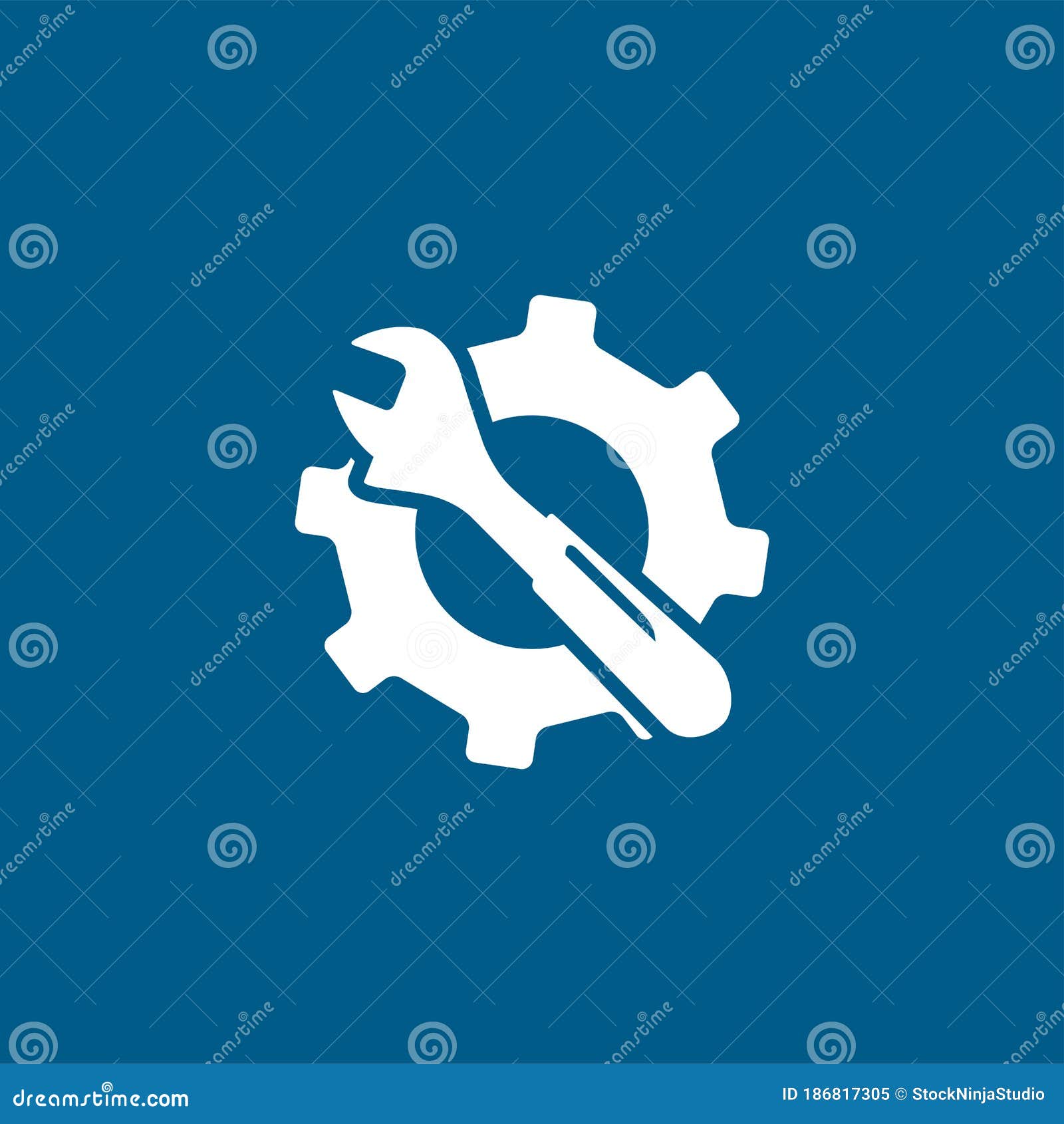 Service Tools Blue Icon on White Background. Blue Gear Wheel & Hammer ...
