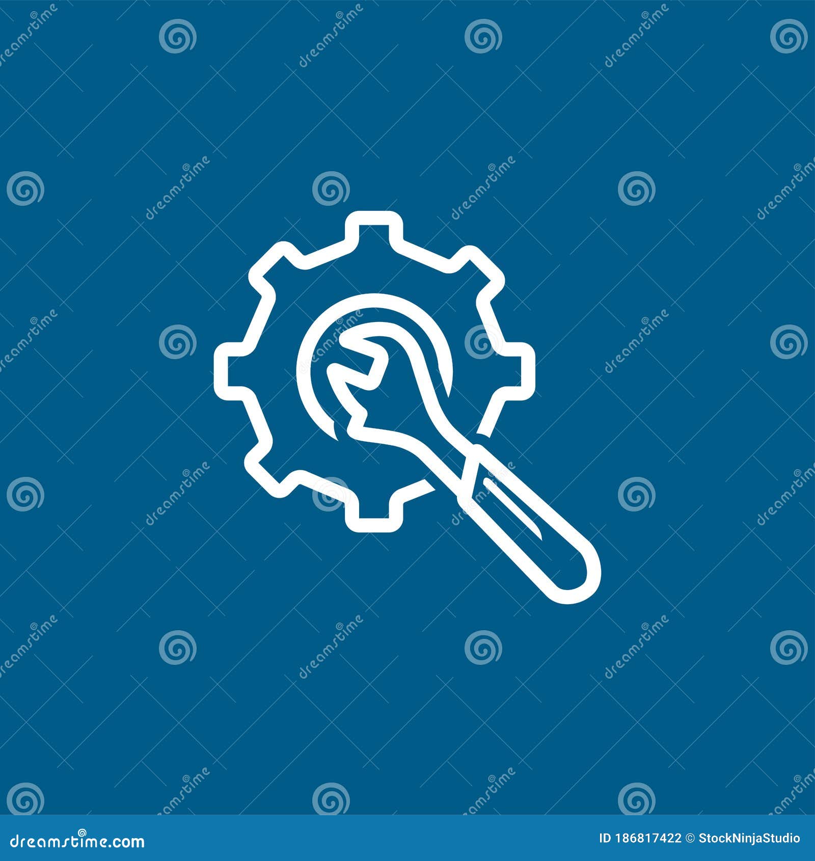 Service Tools Blue Line Icon on White Background. Blue Gear Wheel ...