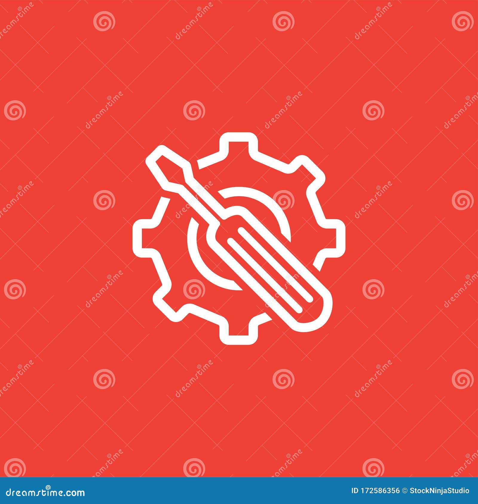 Service Tools Red Line Icon on White Background. Red Gear Wheel ...