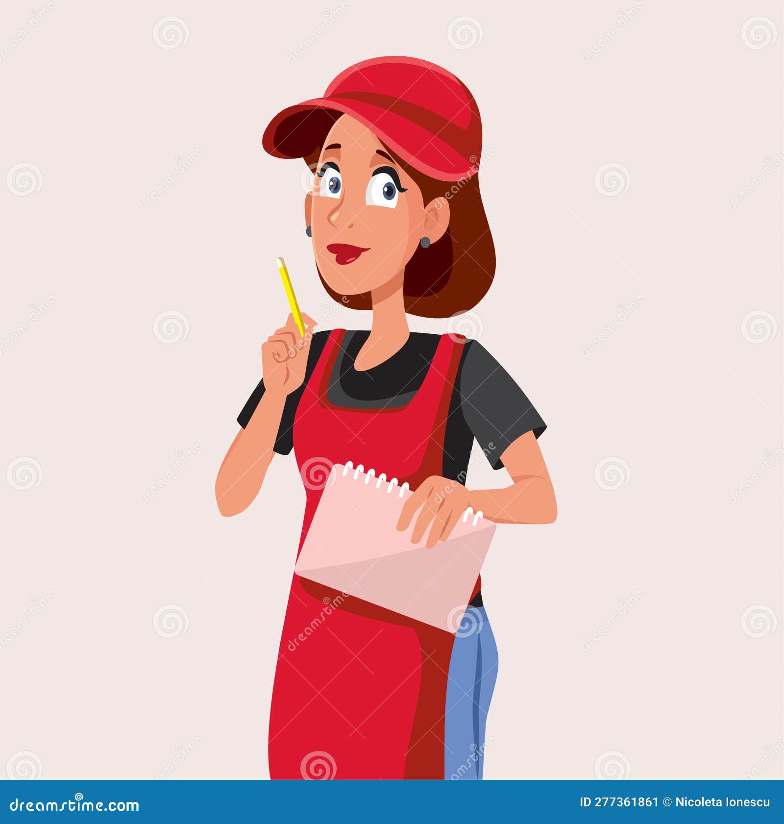 Waitress Holding a Pen and Notepad Taking Order Vector Cartoon Stock ...