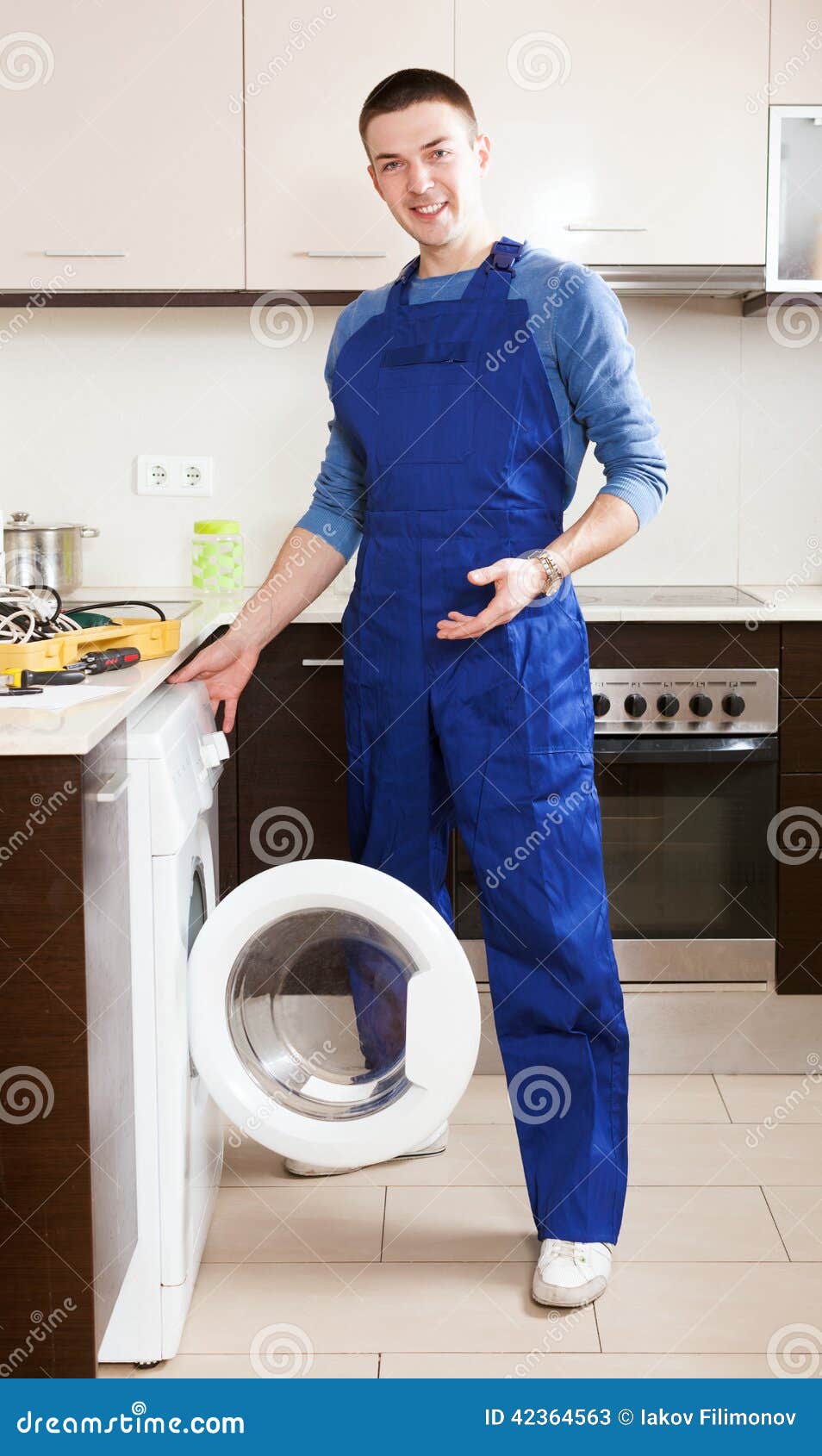 Service worker at home stock image. Image of interior - 42364563