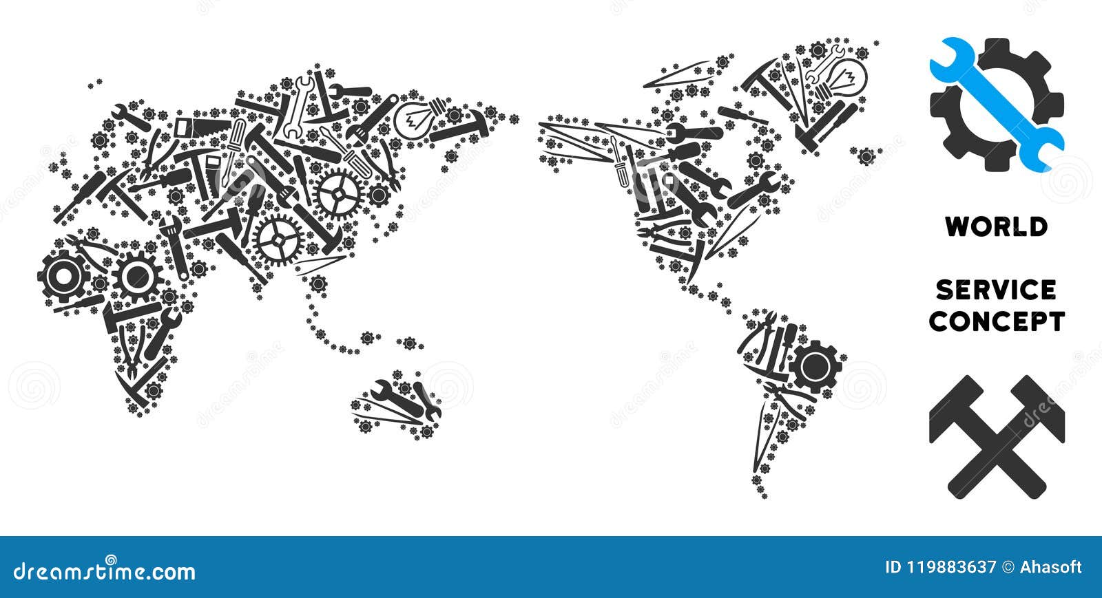 Mosaic World Map of Service Tools Stock Vector - Illustration of ...