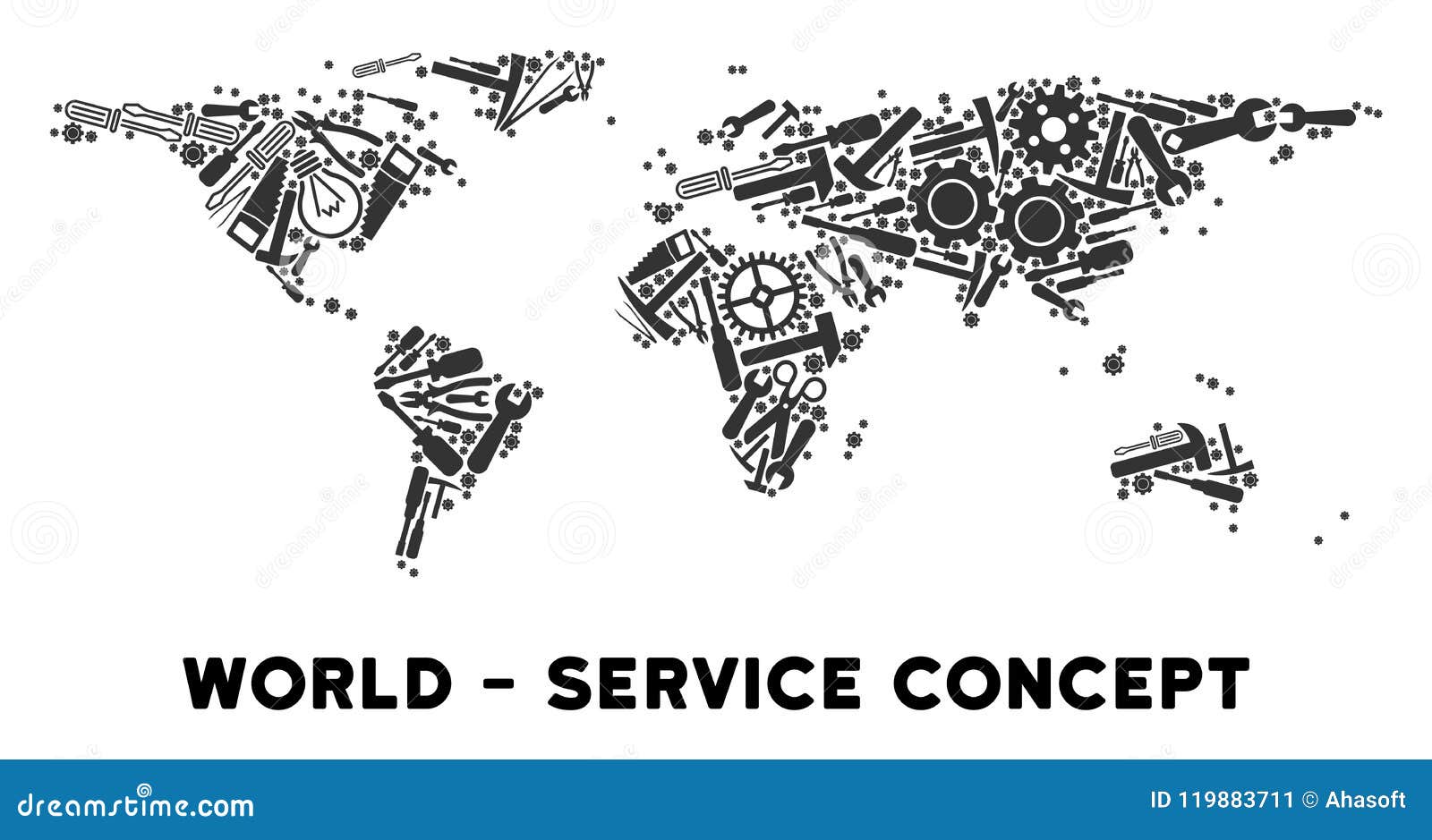 Mosaic World Map of Repair Tools Stock Vector - Illustration of ...