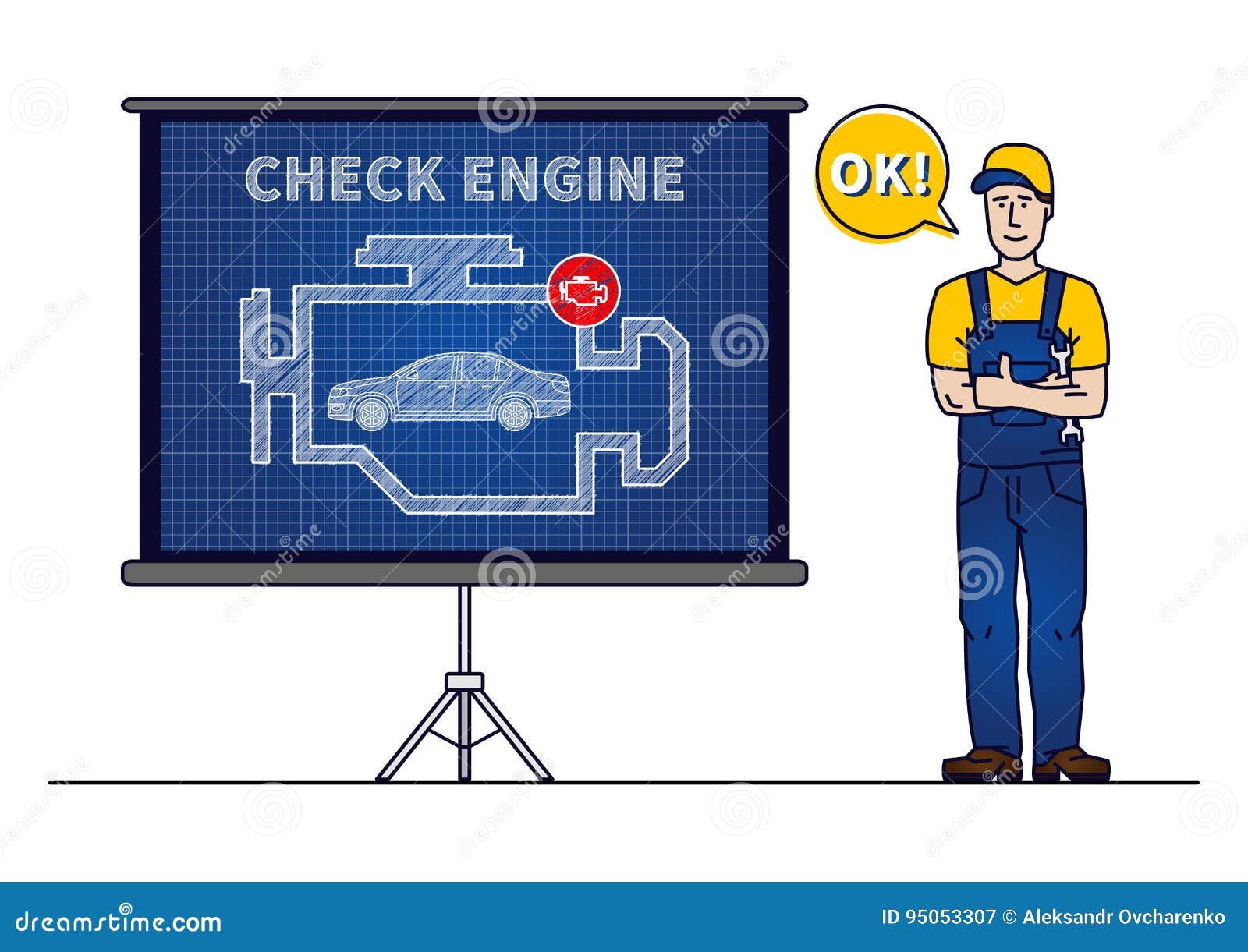 Serviceman with Check Engine Chart Board Vector Illustration Stock ...