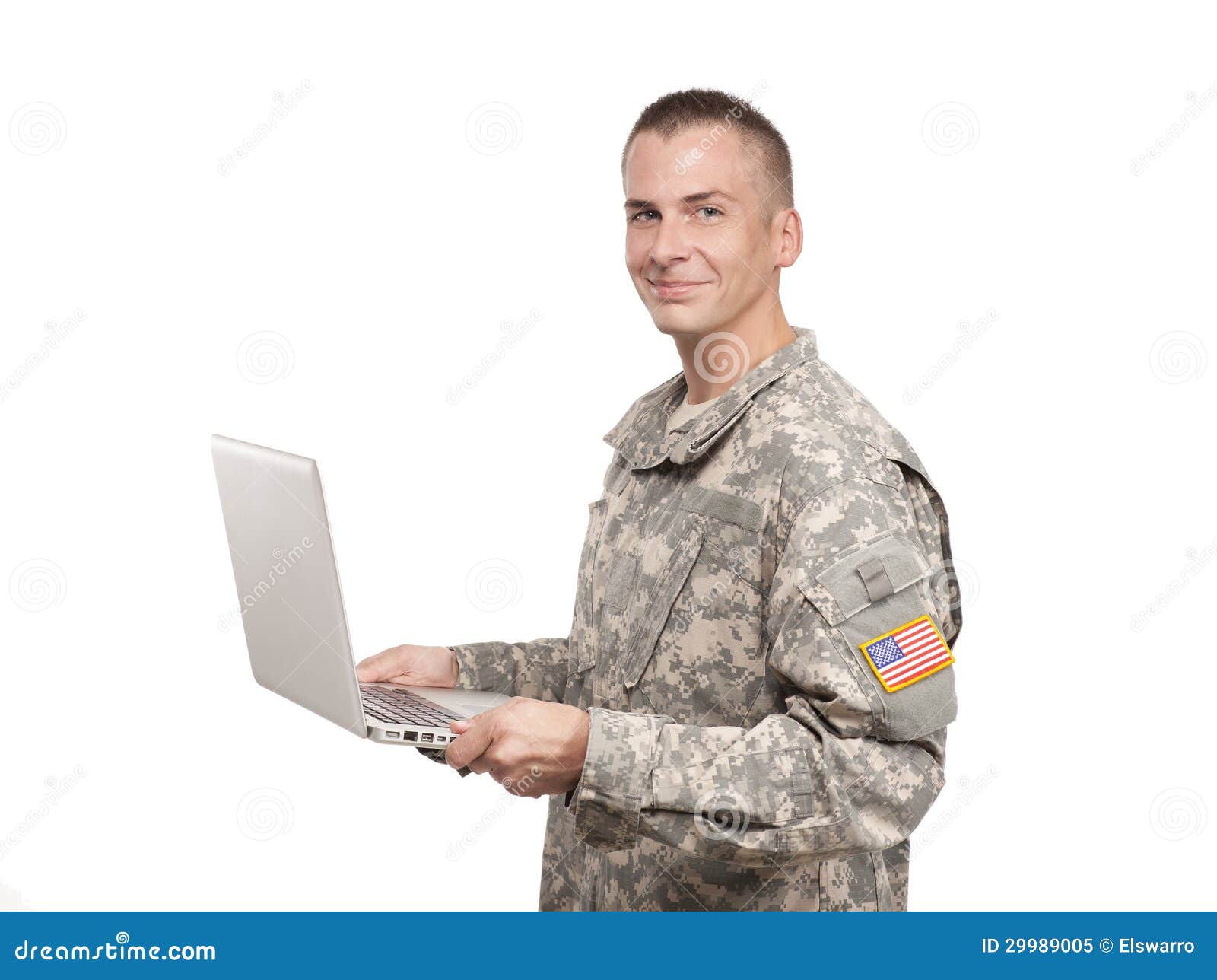 Smiling Serviceman with a Laptop Stock Image - Image of army, laptop ...