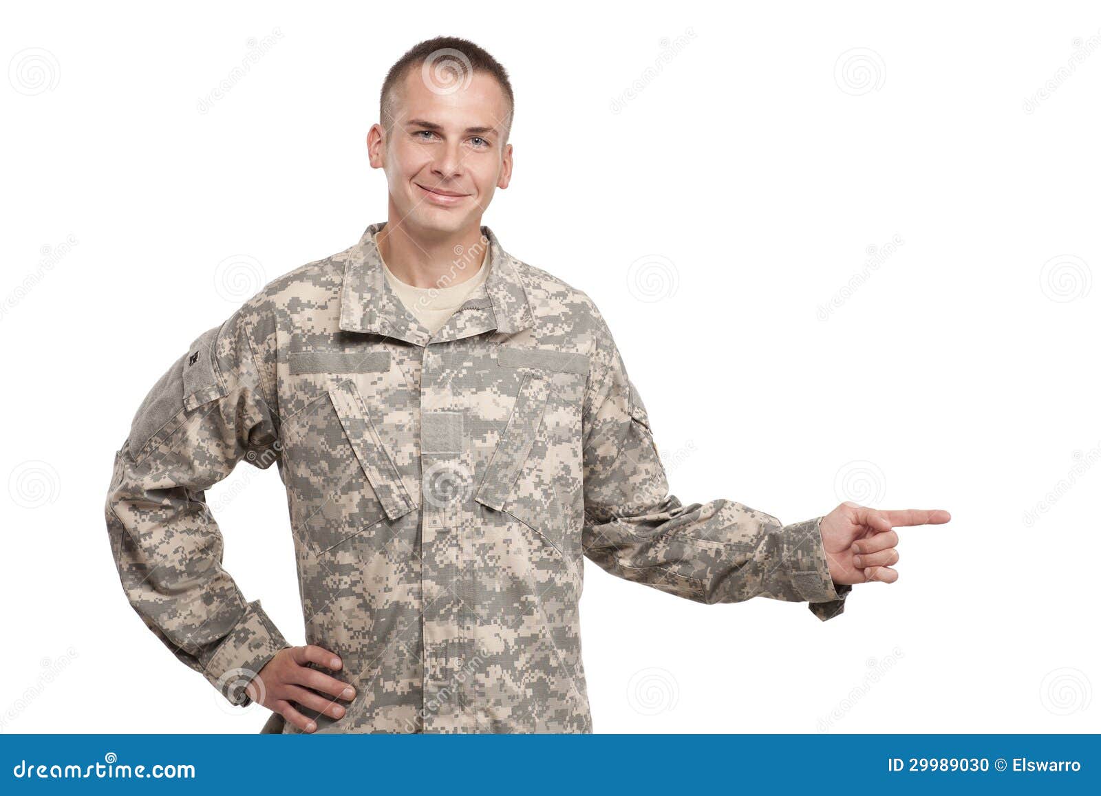 Happy Soldier pointing up stock photo. Image of armed - 29989030