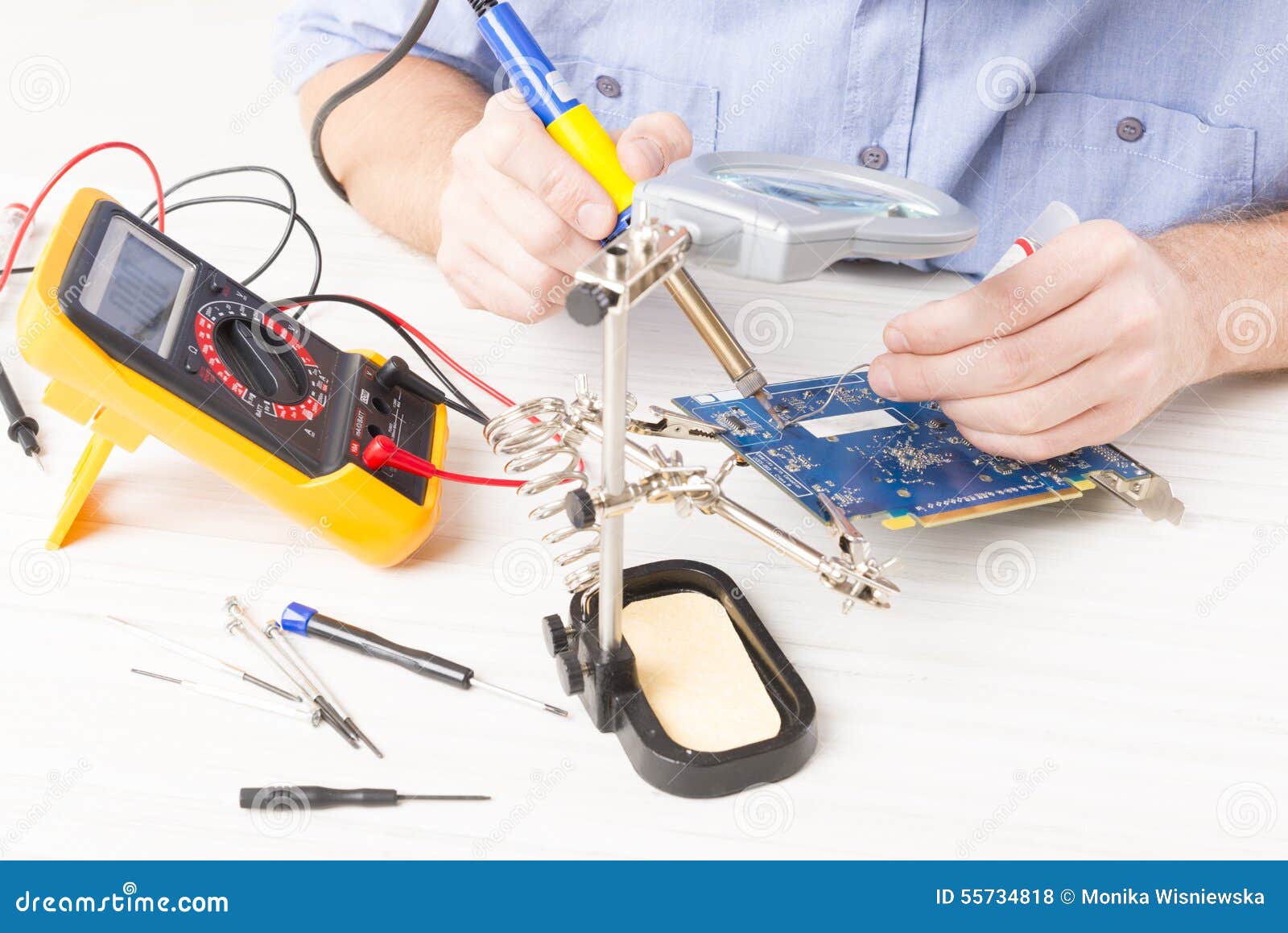 Serviceman Soldering on PCB Stock Photo - Image of electrician, repair ...