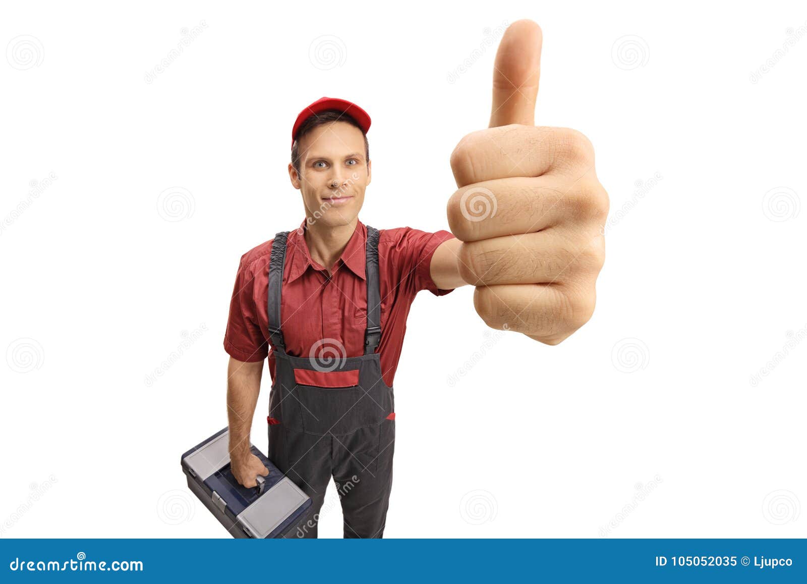 Serviceman with a Toolbox Making a Thumb Up Gesture Stock Image - Image ...