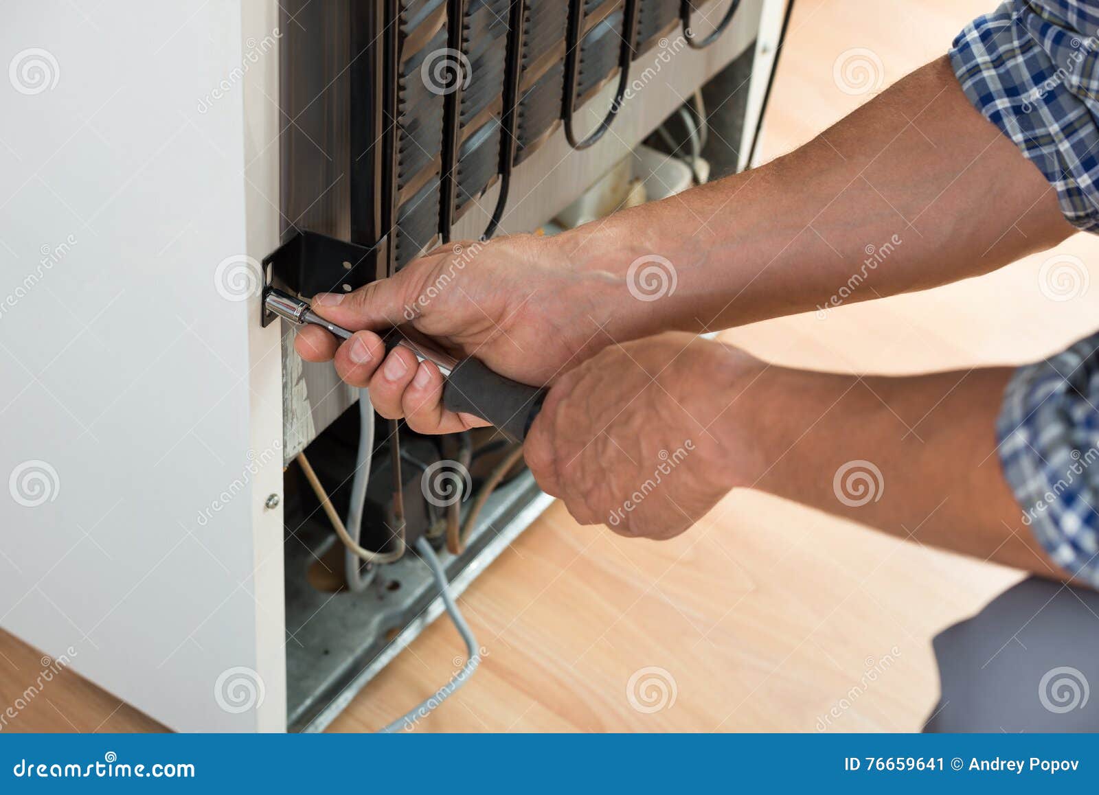 Serviceman Working on Fridge at Home Stock Image - Image of electrician ...