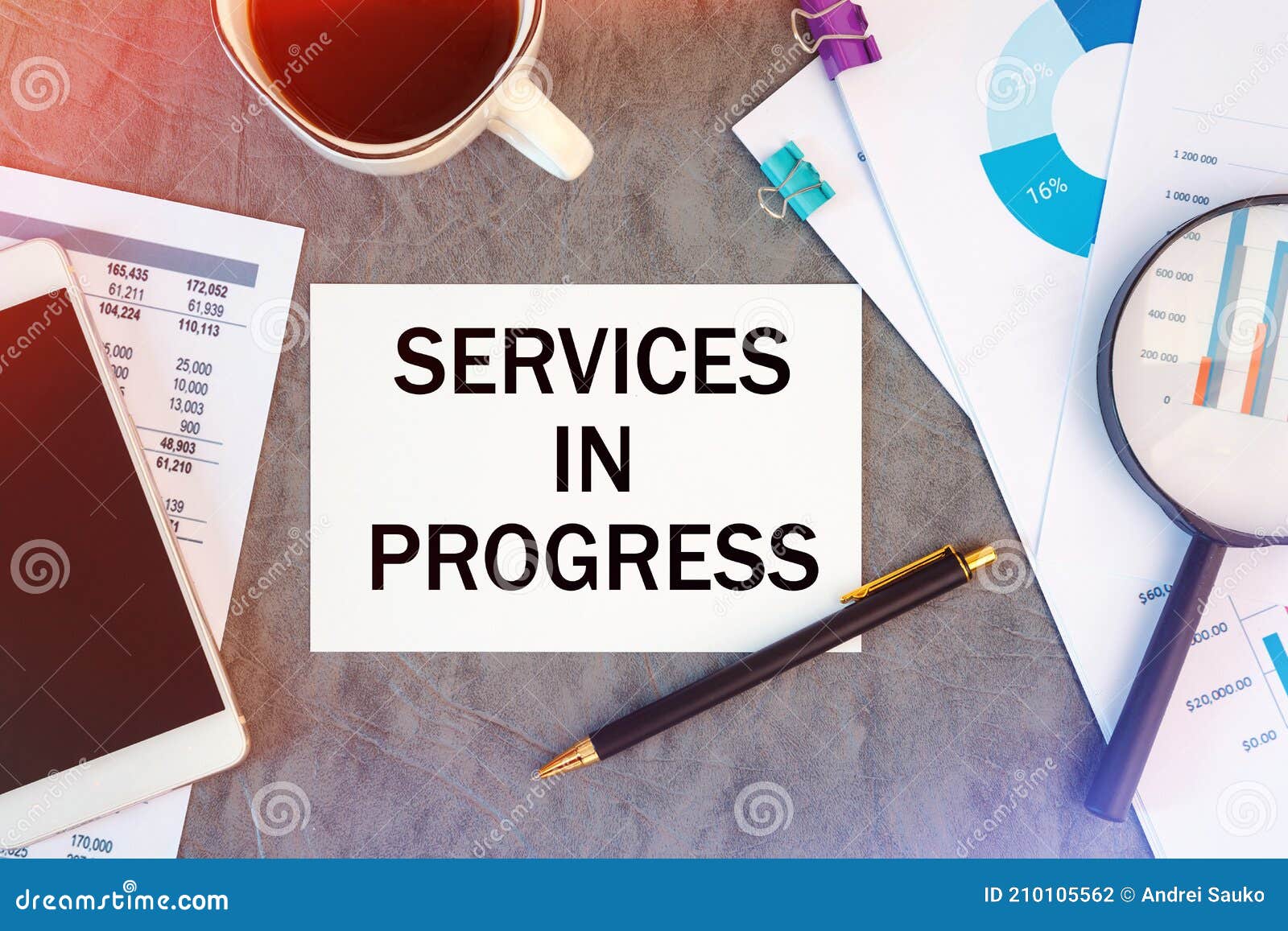 Services in Progress is Written in a Document on the Office Desk ...