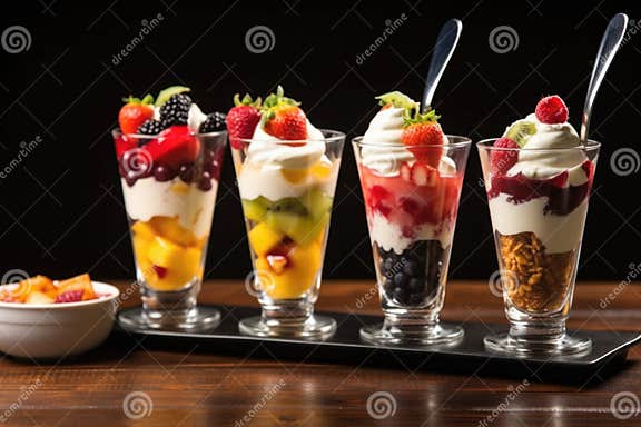 Serving a Cup of Mixed Fruit Sundae with a Long Spoon Stock ...