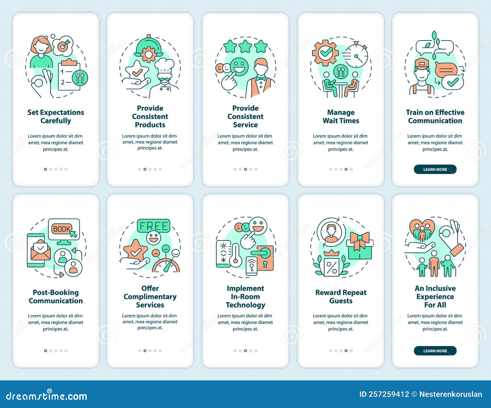 Serving Customers in Restaurant Onboarding Mobile App Screen Set Stock ...
