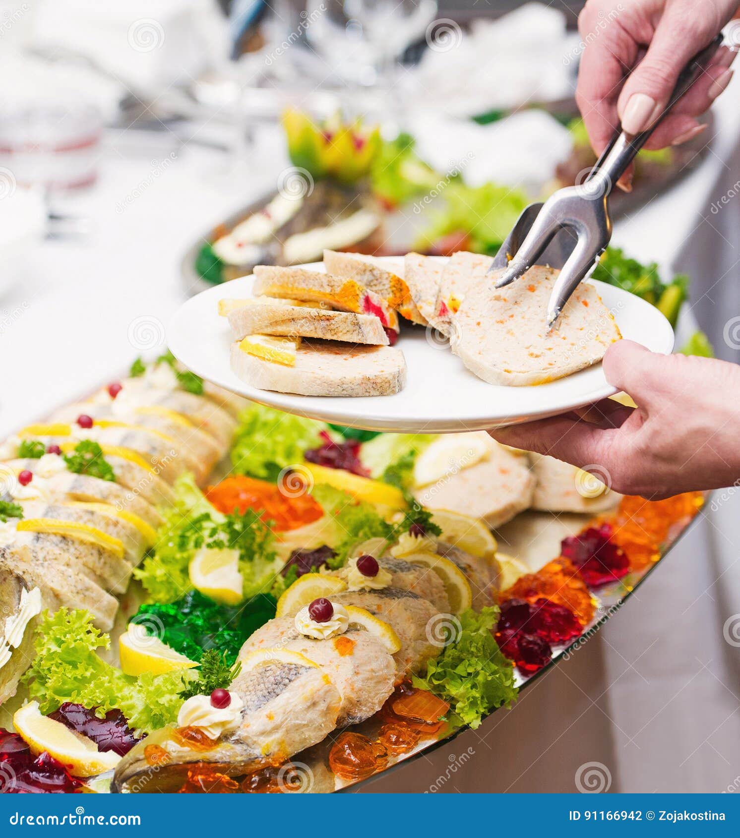 Serving fish in aspic stock photo. Image of healthy, reception - 91166942