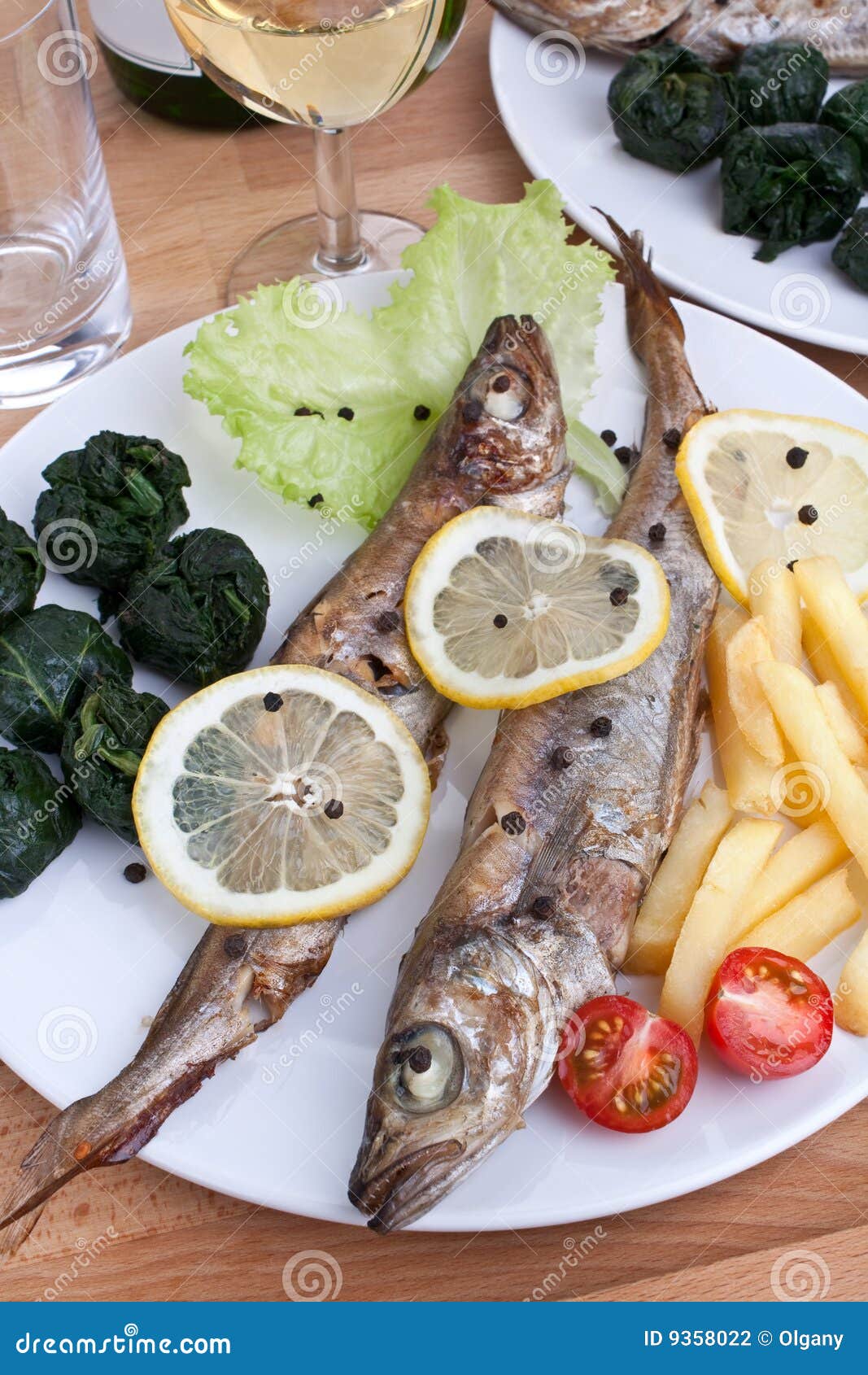 Serving of Grilled Fish with Spinach Stock Photo - Image of fish ...