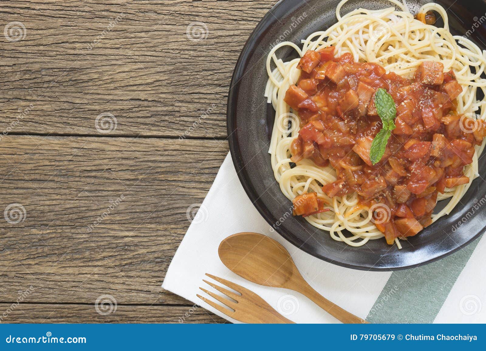 Serving of Italian Spaghetti on Wood Table Stock Image - Image of ...