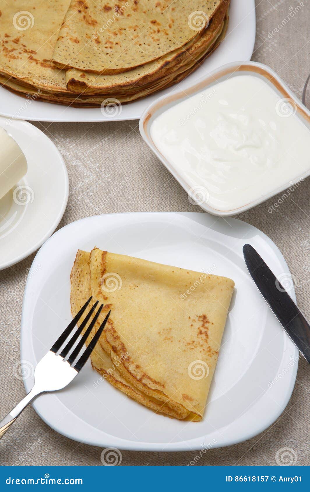 Serving with pancakes. stock image. Image of meal, brown - 86618157