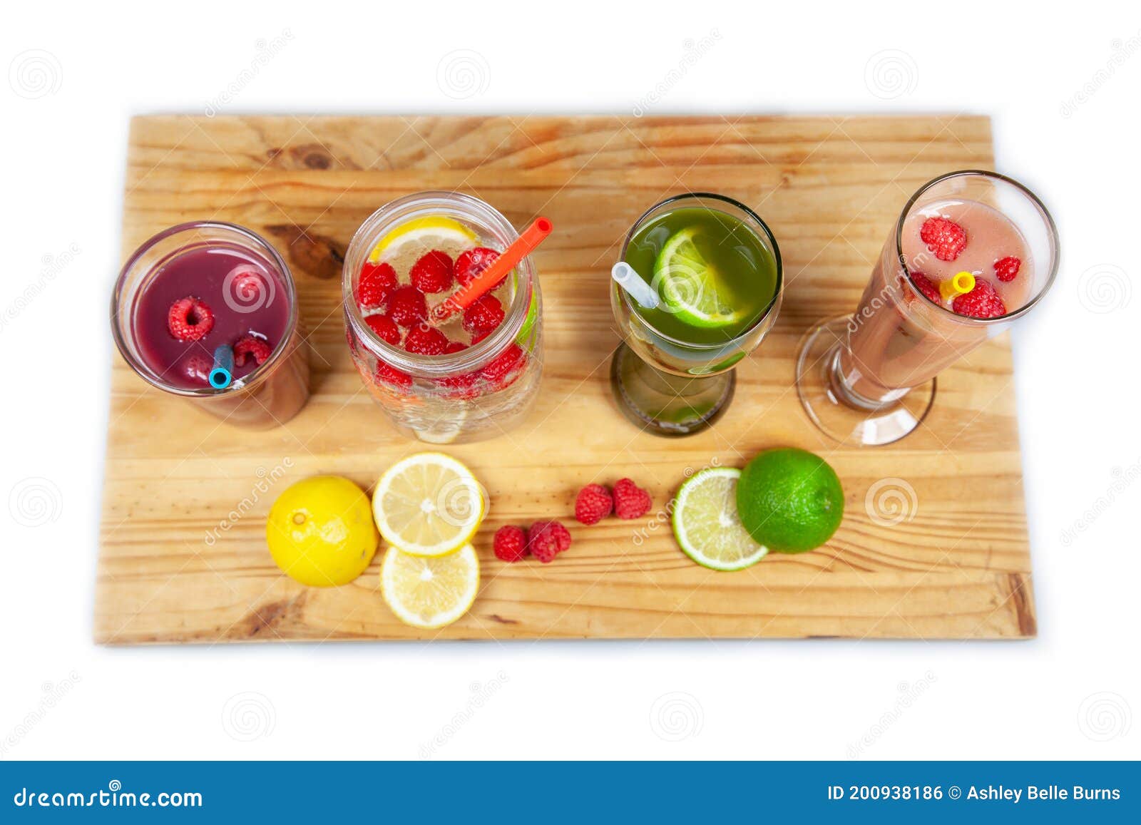 A Serving Platter with Four Drinks and Smoothies Lined Up Using Food ...