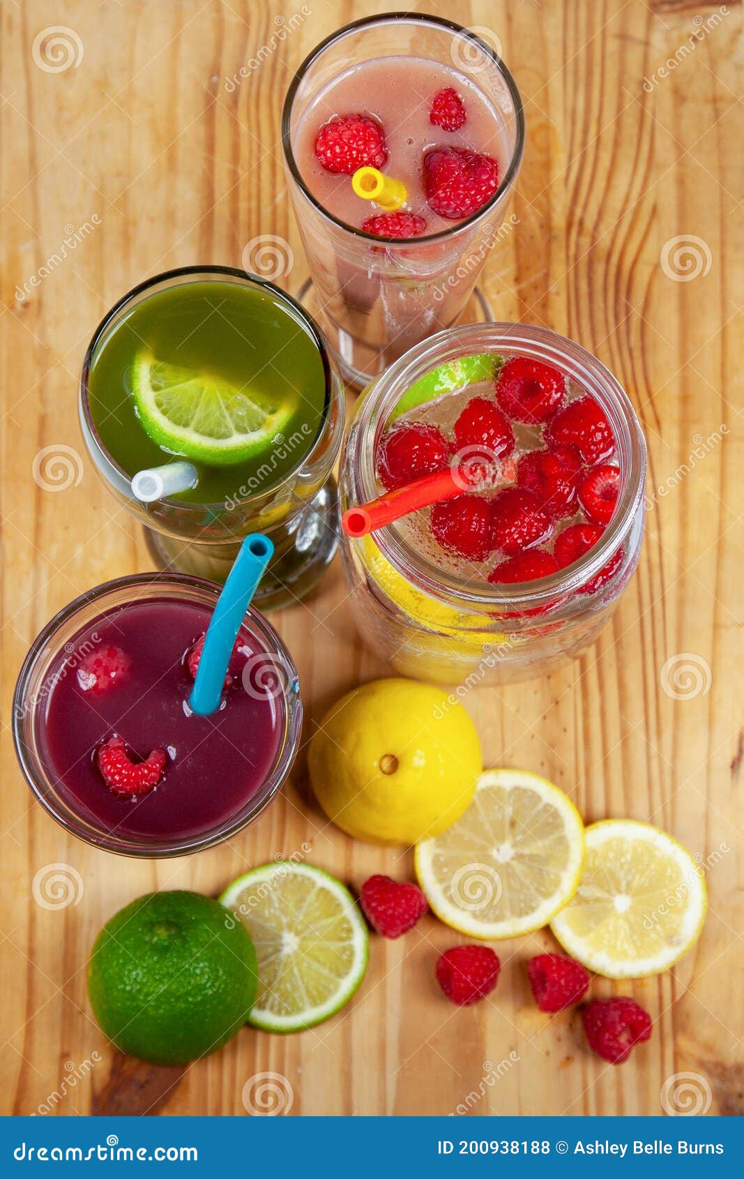 A Serving Platter with Four Drinks and Smoothies Lined Up Using Food ...