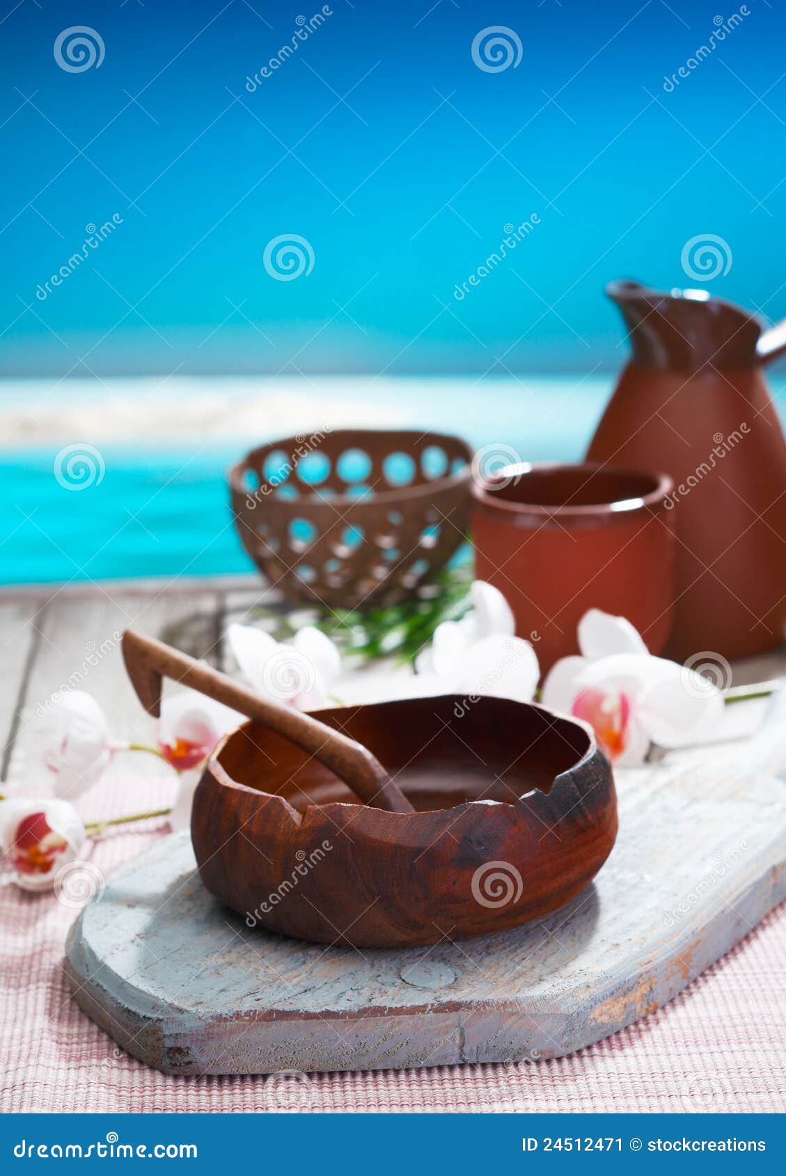 Serving Refreshments in Handcrafted Pottery Stock Image - Image of blue ...