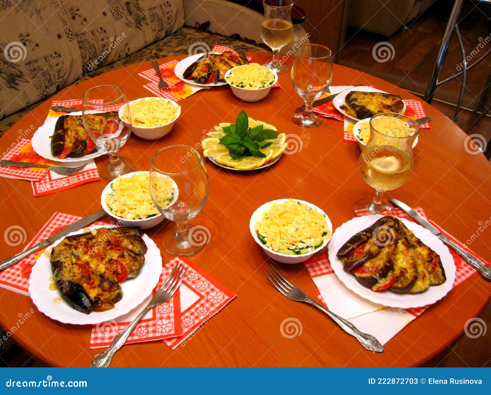 Serving of the round table stock image. Image of dessert - 222872703