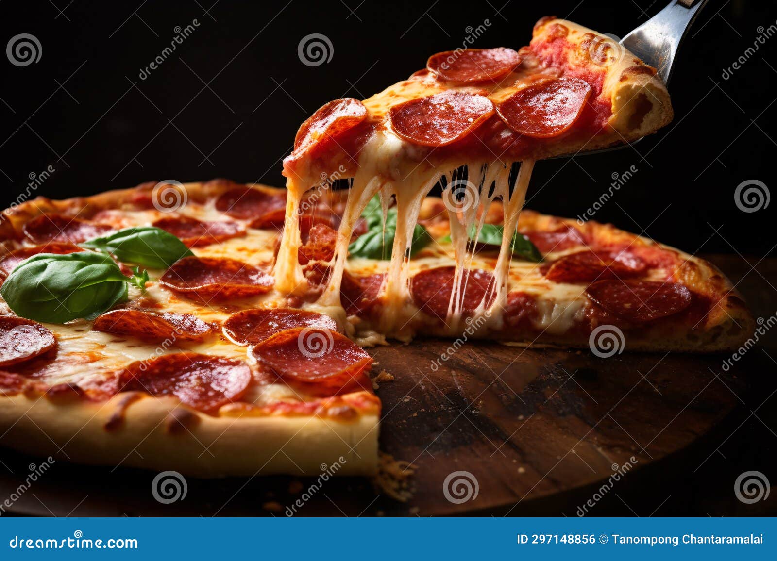 Serving a Slice of Delicious Pepperoni Pizza with Stretchy Cheese Using ...