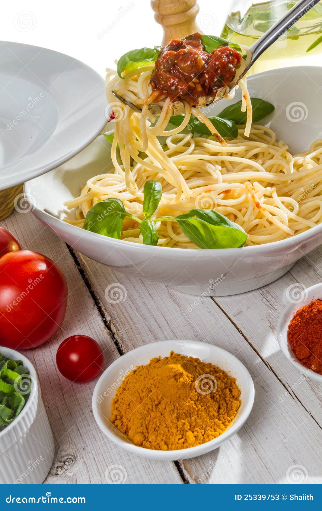 Serving of Spaghetti on a Plate Stock Image - Image of cuisine, bottle ...