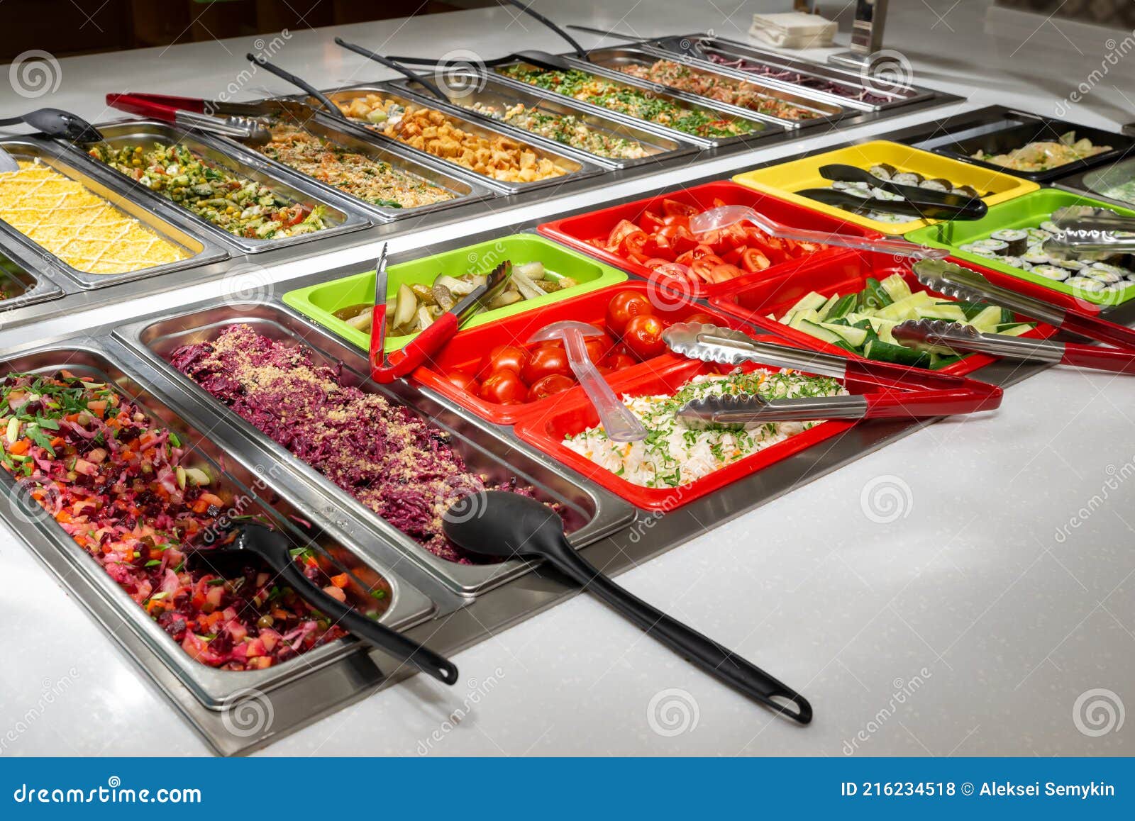 Serving Vegetables and Salads, Self-service Restaurant. Vegetables ...